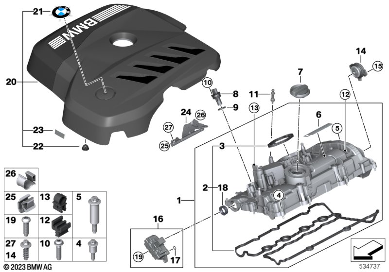 BMW 5' G60 Saloon Cylinder head cover/mounting parts parts 2023 - 2025 ...