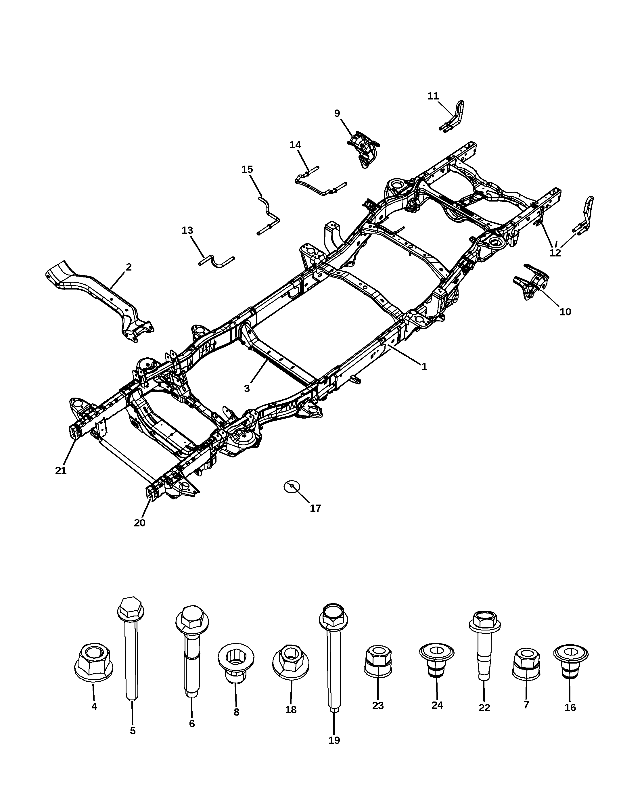 Dodge RAM 1500 Pickup DS Frame, complete, 120.5 inch wheel base parts ...