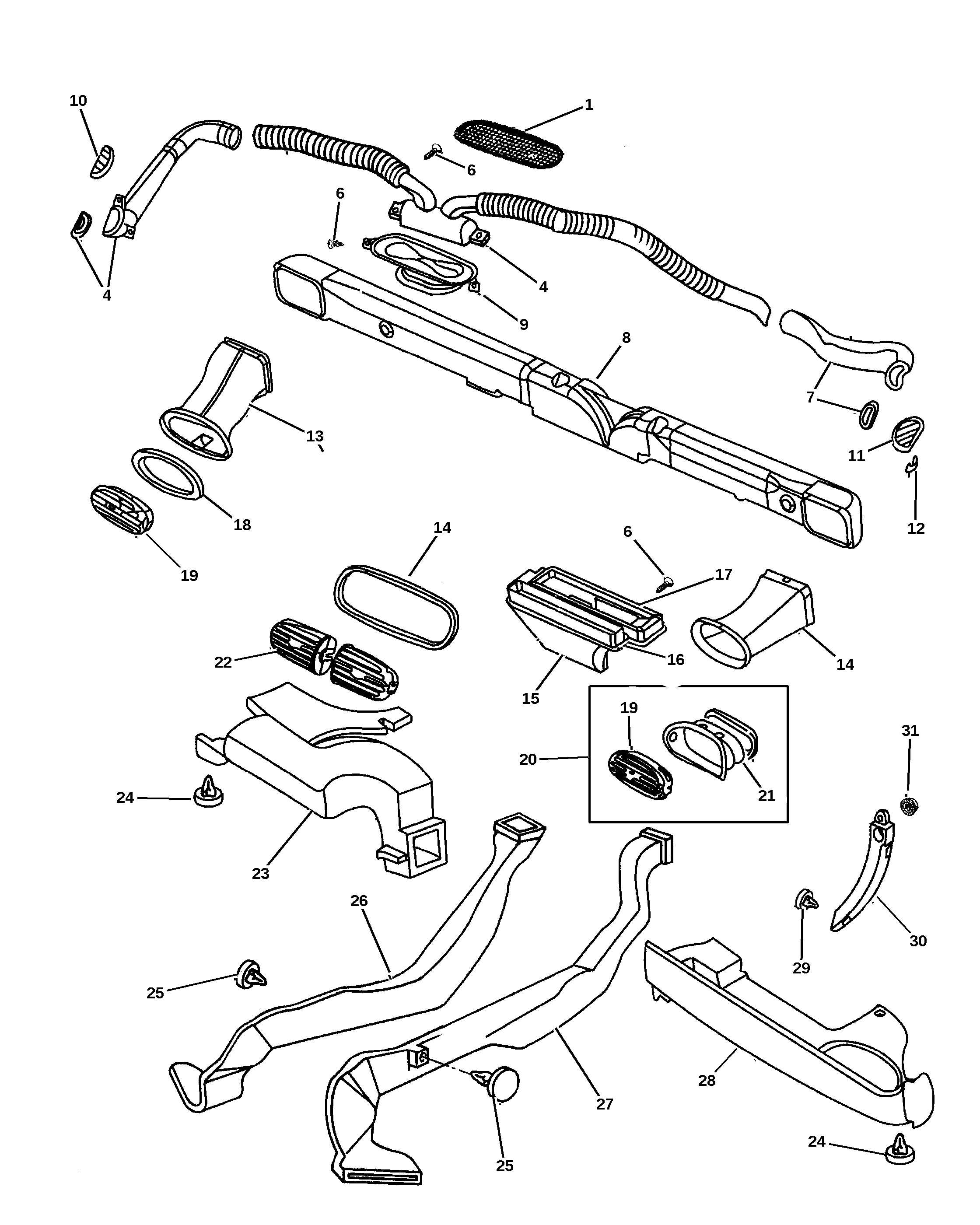 Chrysler Cirrus JX Facelift Air distribution ducts, outlets, louver ...