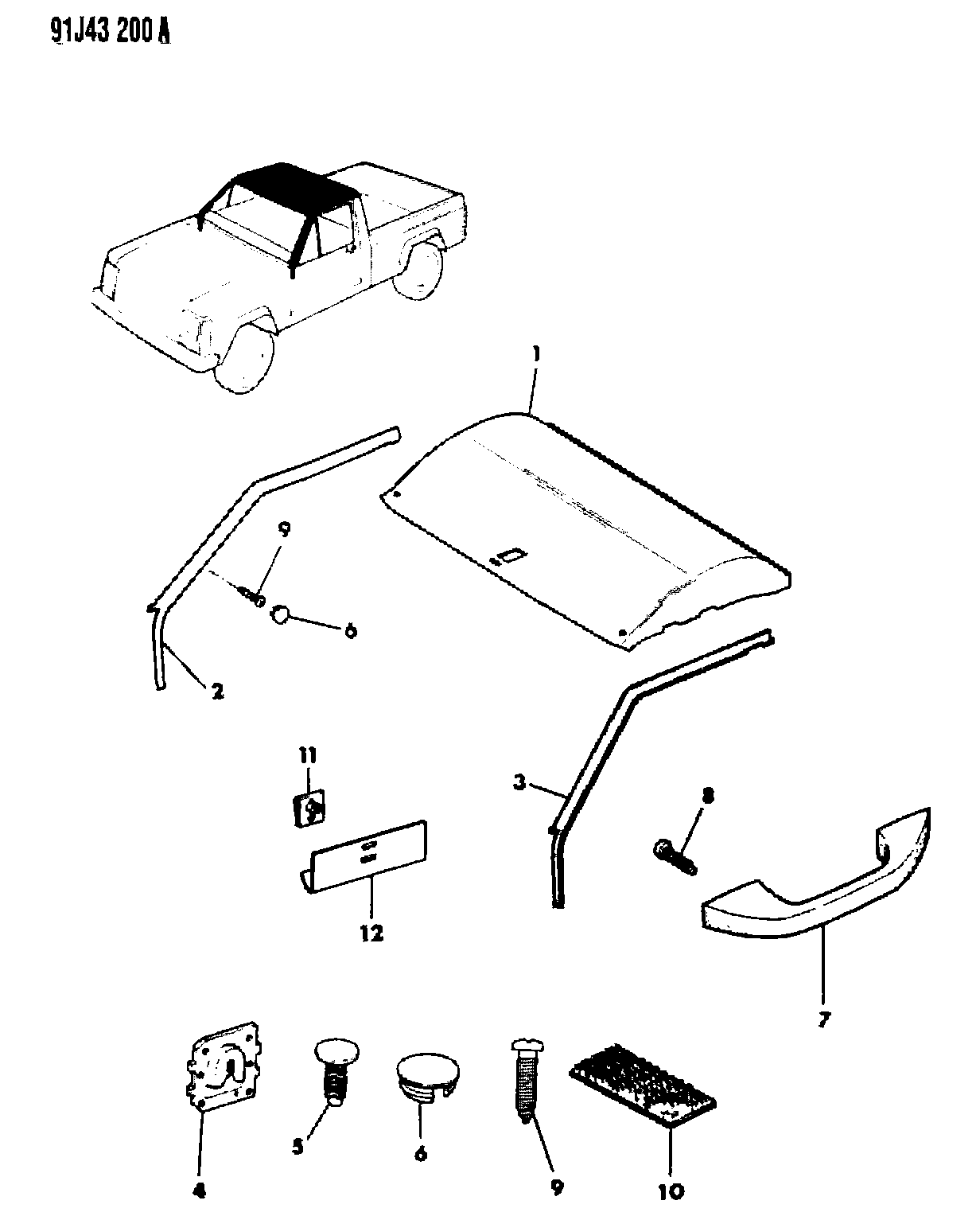 Jeep CJ/SJ/XJ Headliner and upper trim mouldings, comanche parts 1981 ...