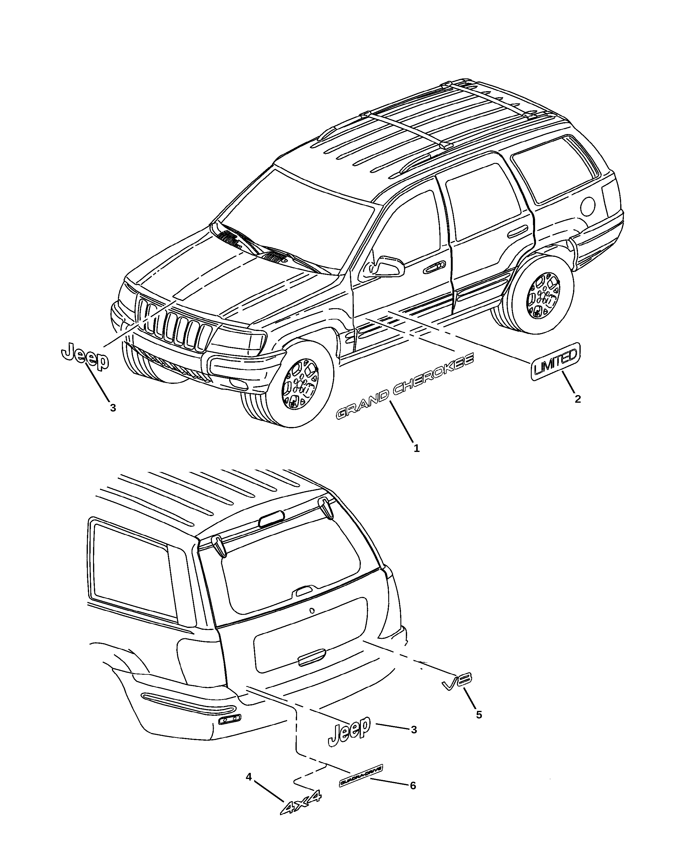 Jeep Grand Cherokee WJ/WG Nameplates and decals parts 1999 - 2005 | EPC ...