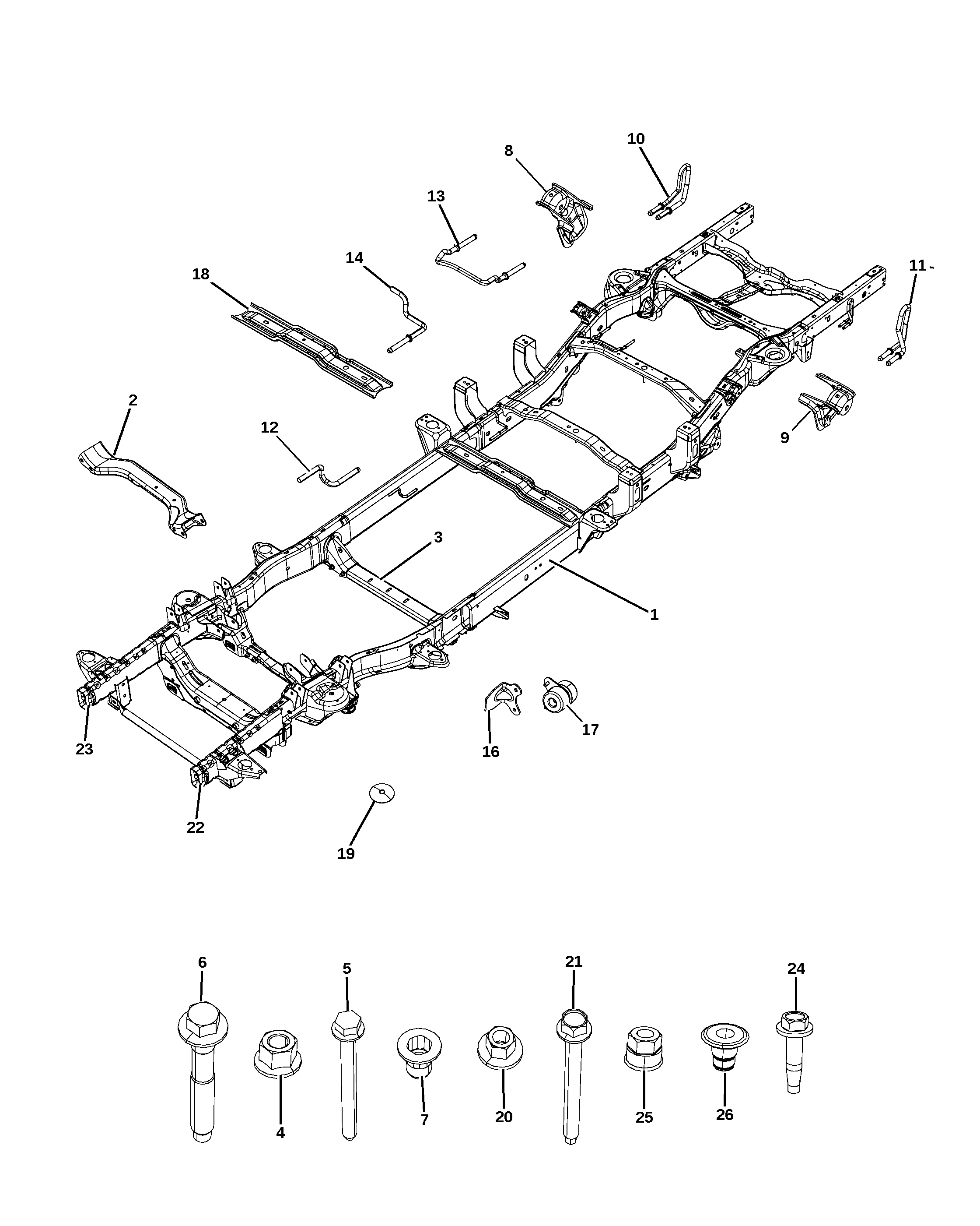 Dodge RAM 1500 Pickup DS Frame, complete, 140.5 inch wheel base & 149.4 ...