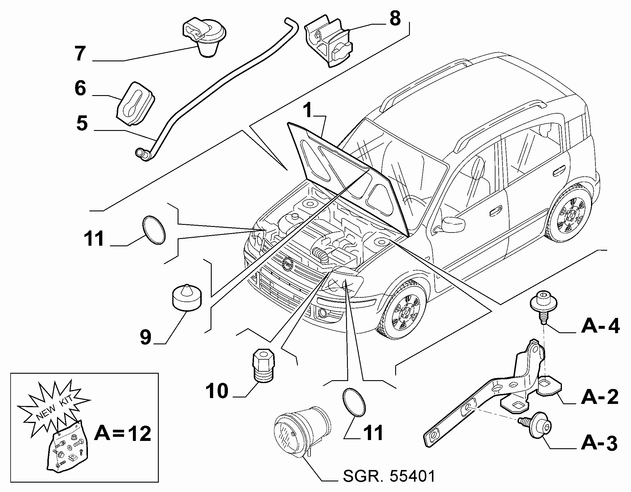 Fiat Panda 169 Engine compartment lid parts 2003 - 2024 | Eper Global