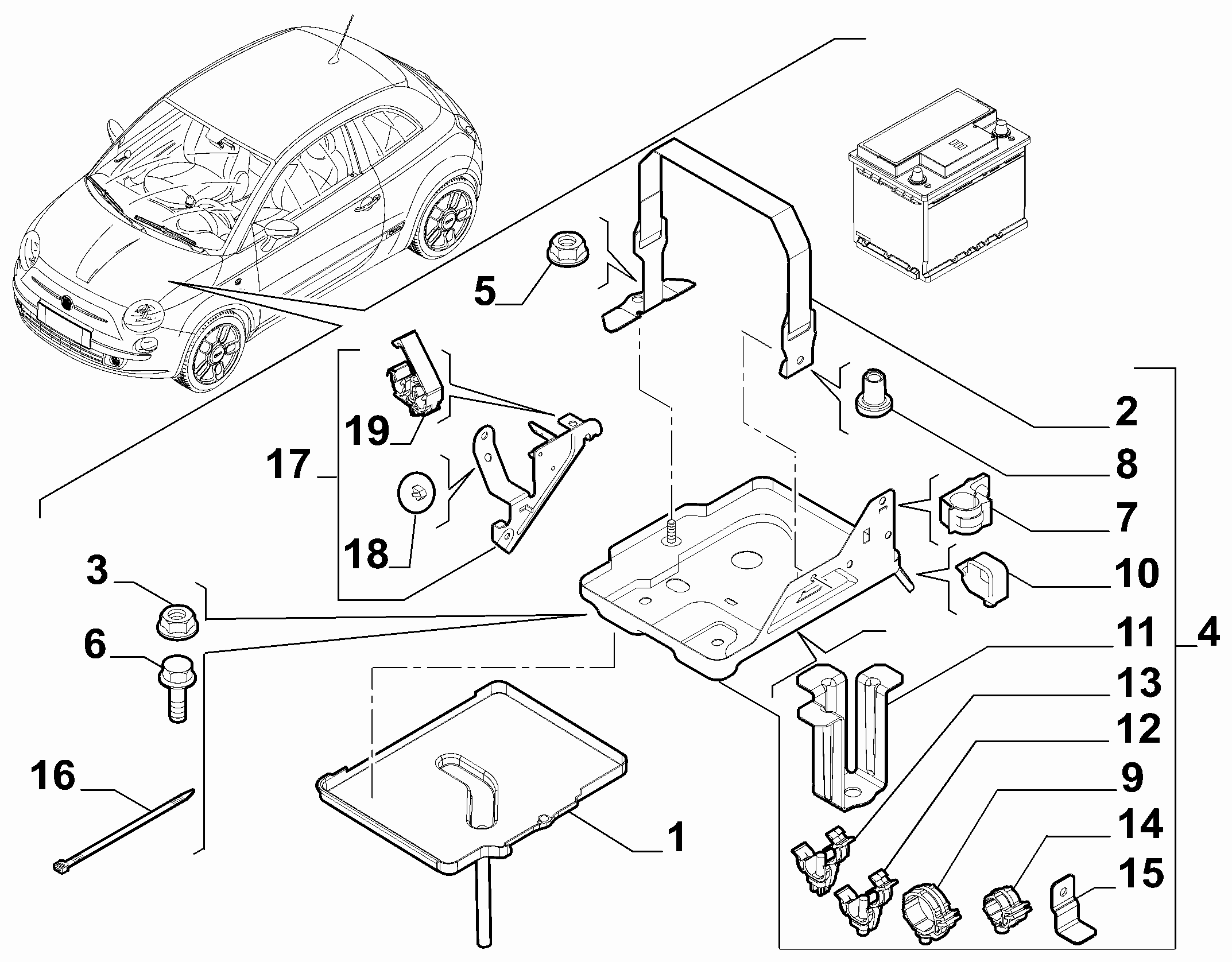 BATTERY SUPPORT for Fiat 500 500 MY2012 (2012-....)