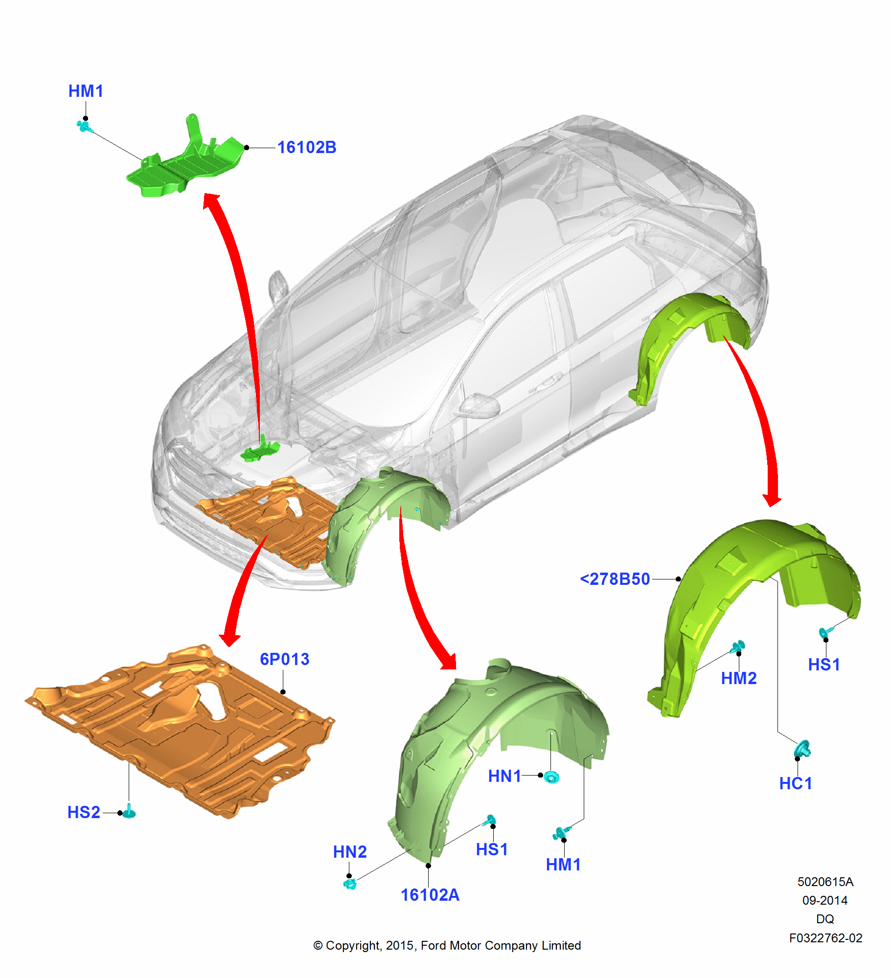 Ford Edge CD539 Splash and heat shields parts 2016 - 2016 | EPC Global