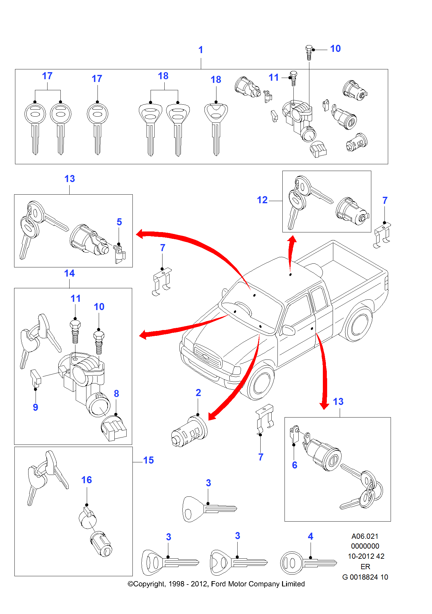 Vehicle Lock Sets FORD Ranger 1998-2003 (ER)