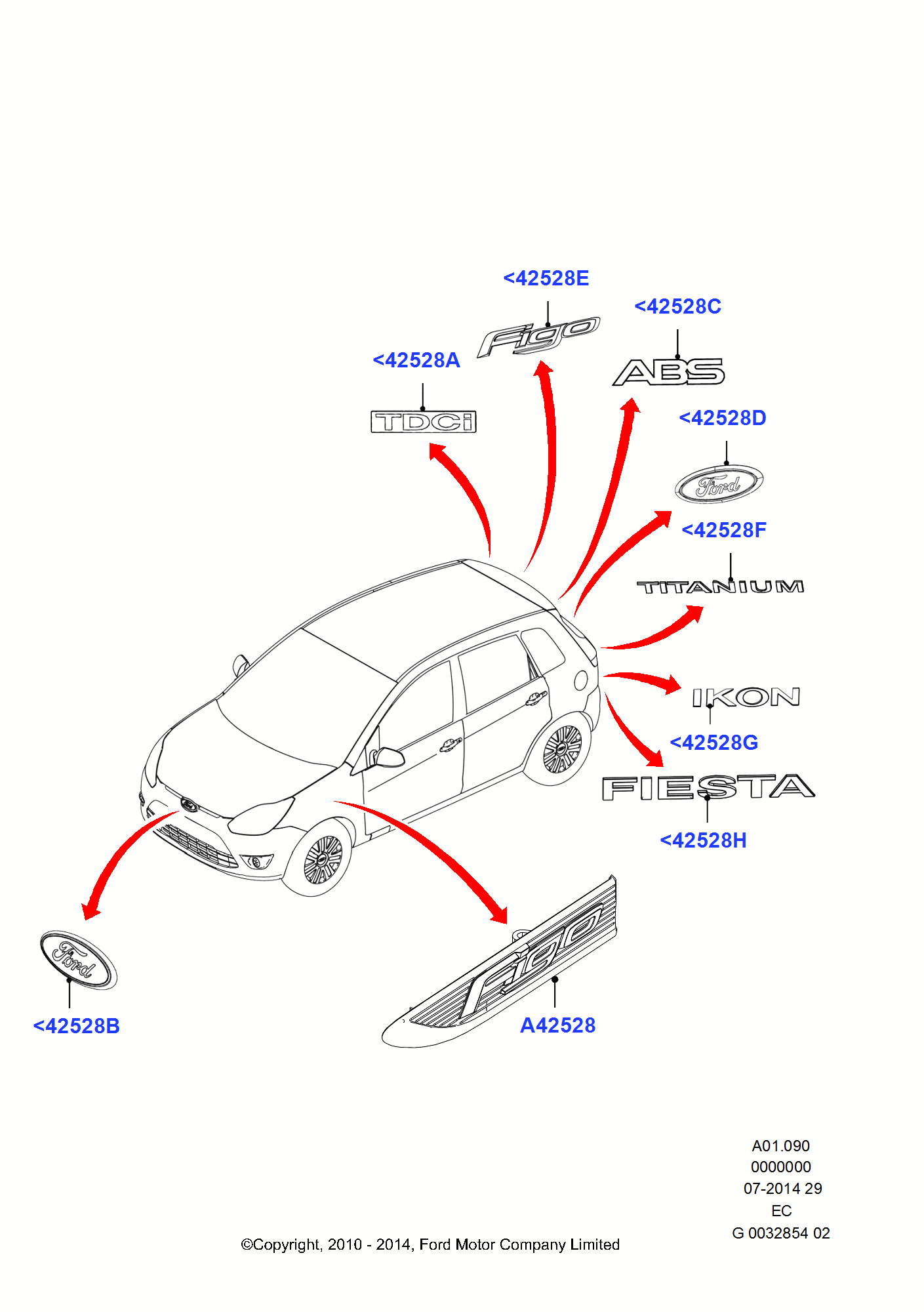 Ford Figo B517 Name plates parts 2011 - 2016 | EPC Global