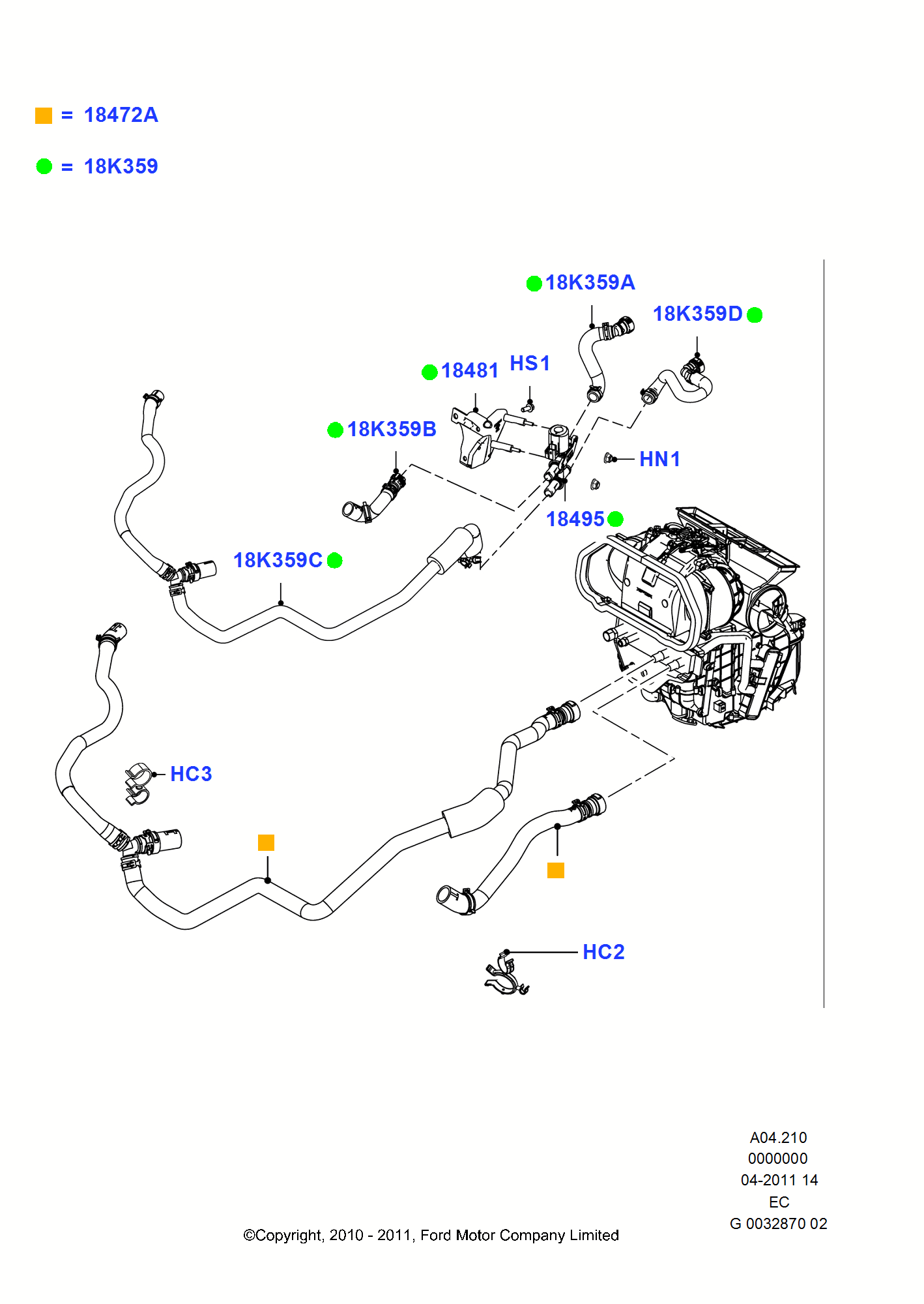Ford Figo B517 Heater hoses parts 2011 - 2016 | EPC Europe