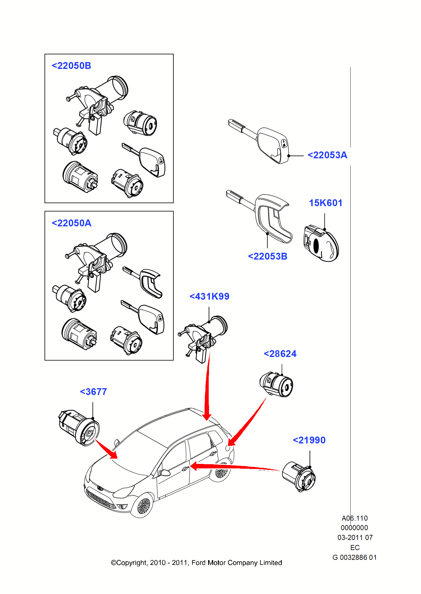 Ford Figo B517 Vehicle lock sets and repair kits parts 2011 - 2016 ...