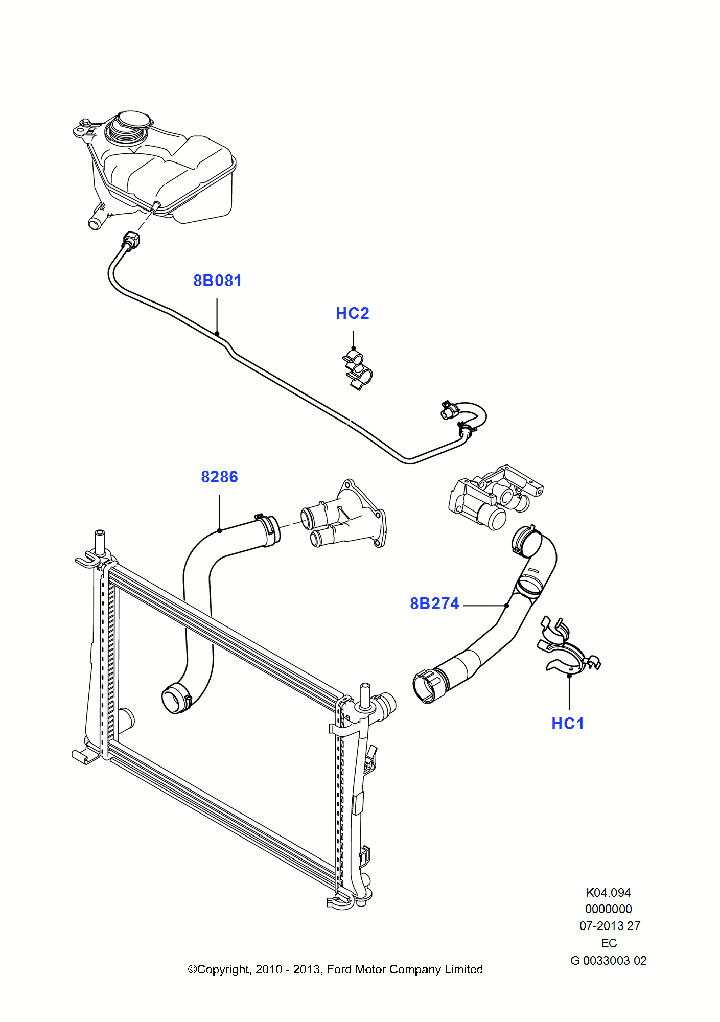 Ford Figo B517 Cooling system pipes and hoses parts 2011 - 2016 | EPC ...