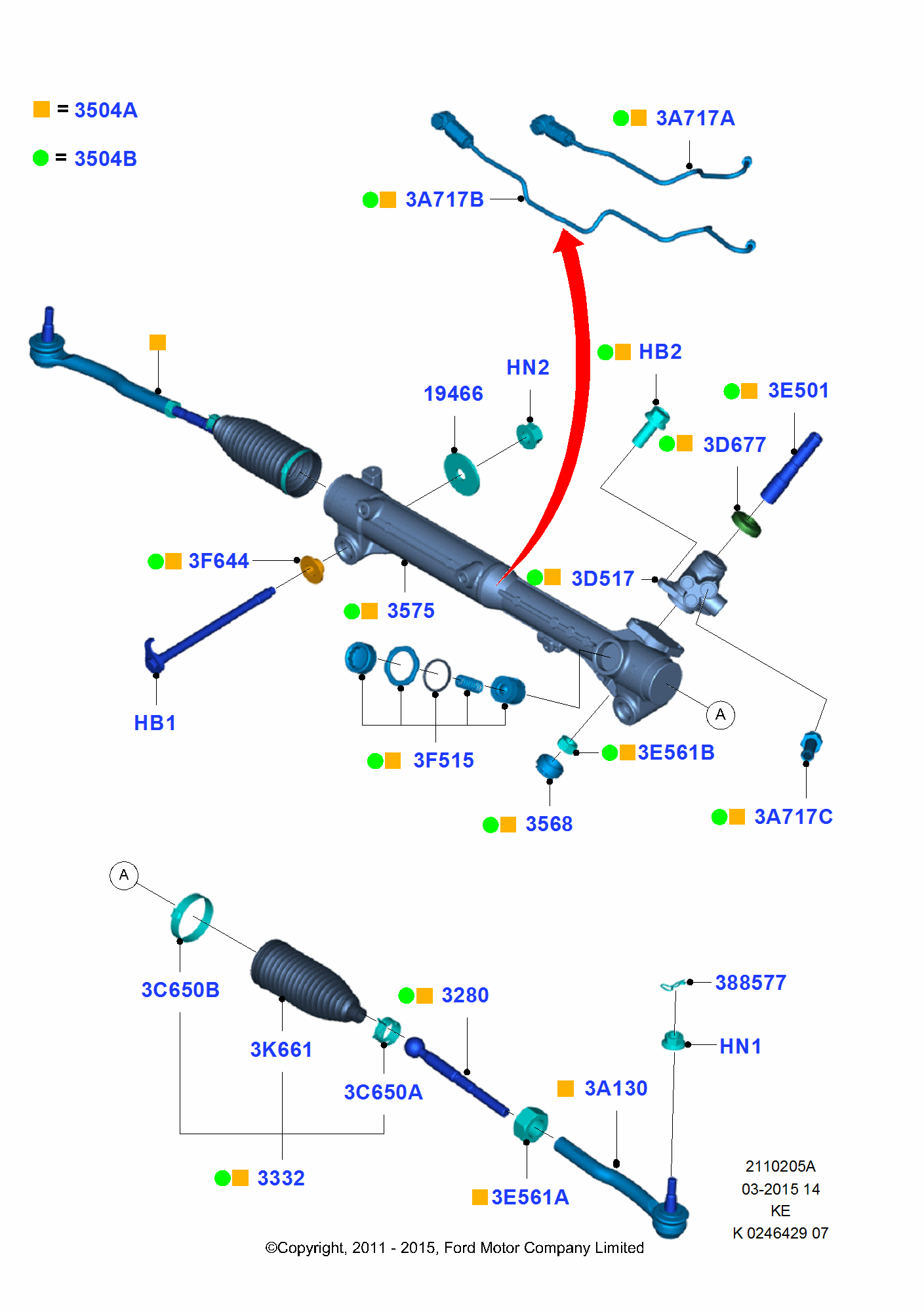 Ford Ranger T6 1st Generation Steering gear parts 2011 - 2016 | EPC USA