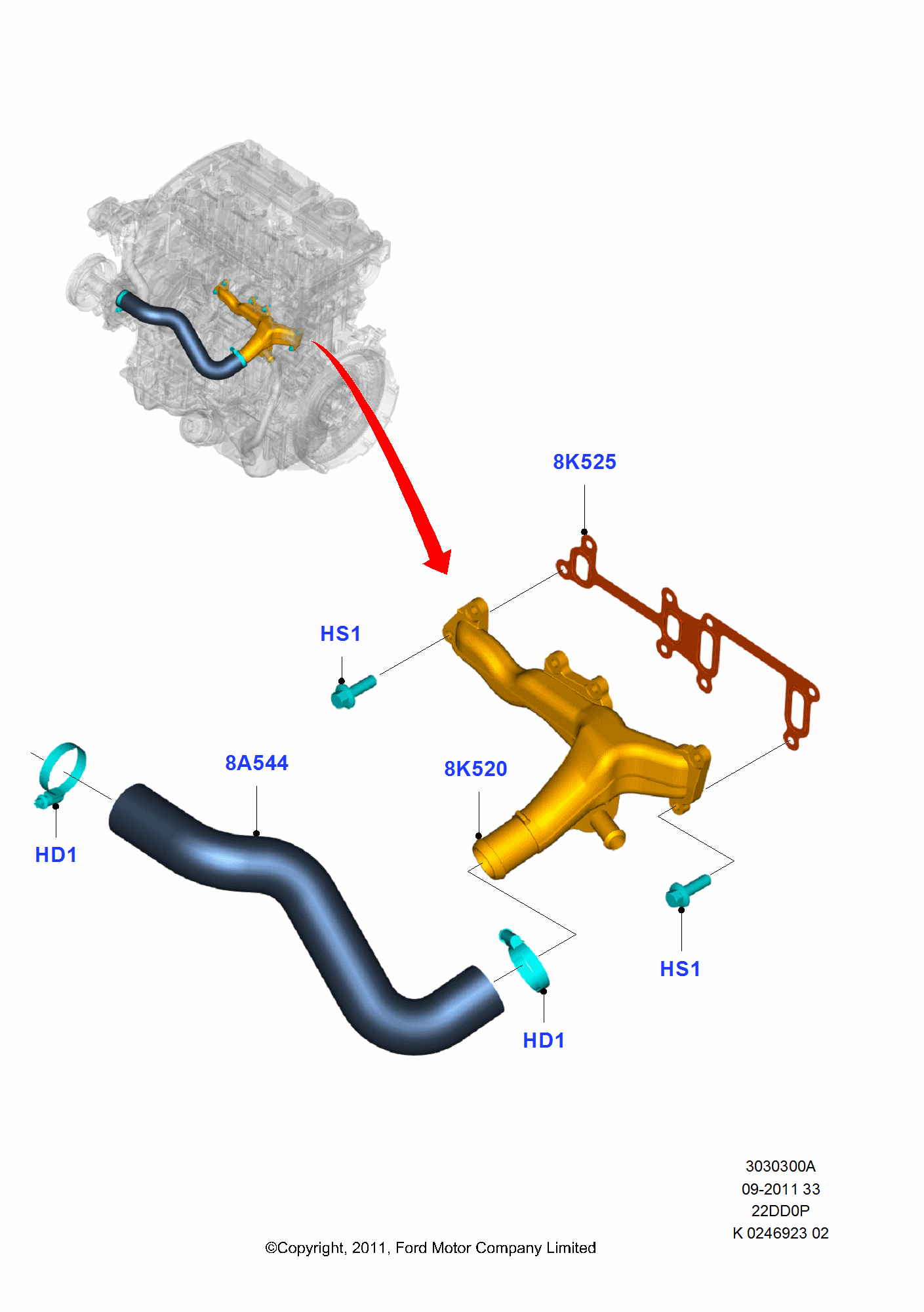 Water Manifold And Hoses FORD Ranger 2011- (TKE)