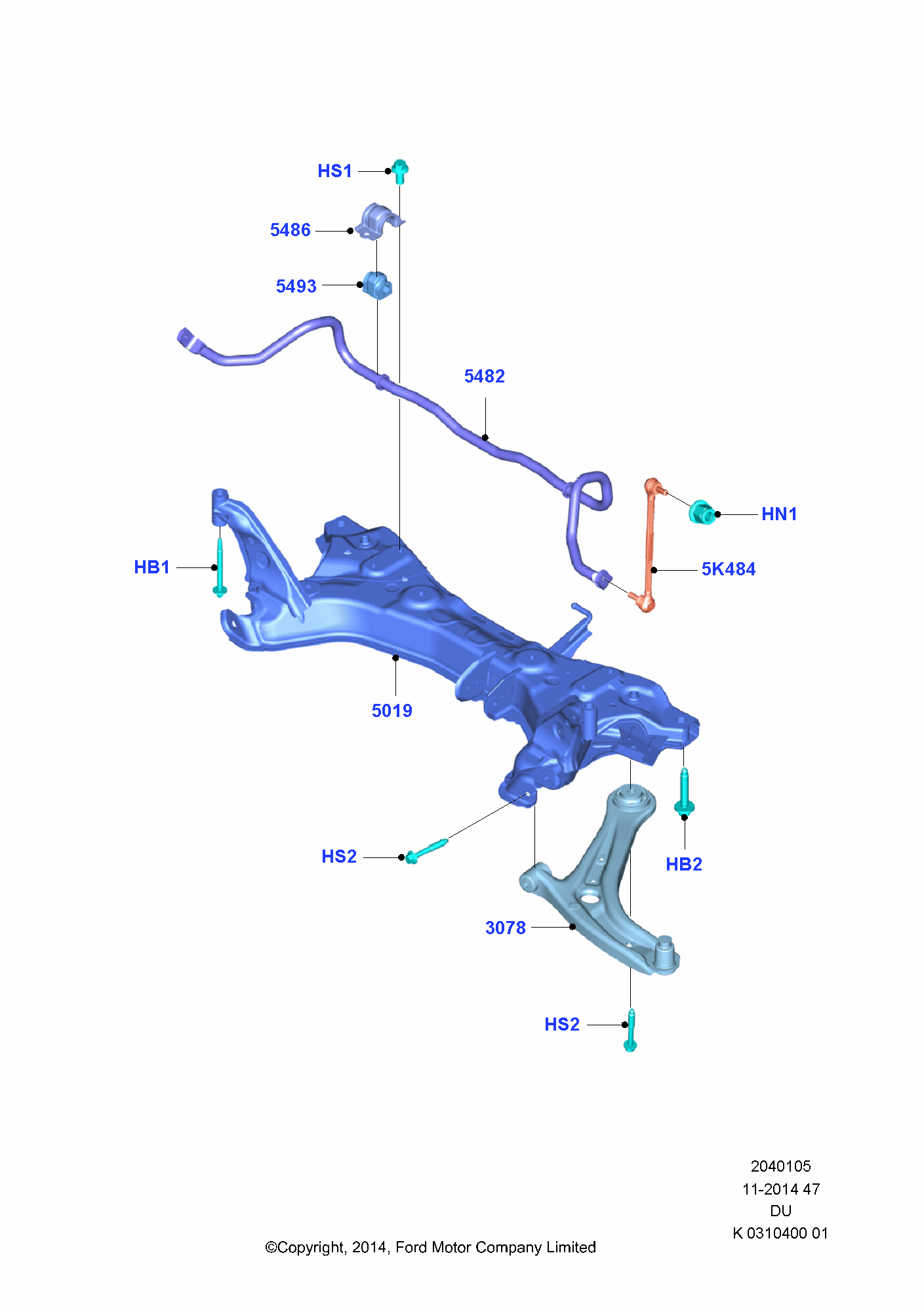 Front Susp.Arms/Stabilizer/X-Member FORD Figo 2015- / Ka 2016- (CDU)