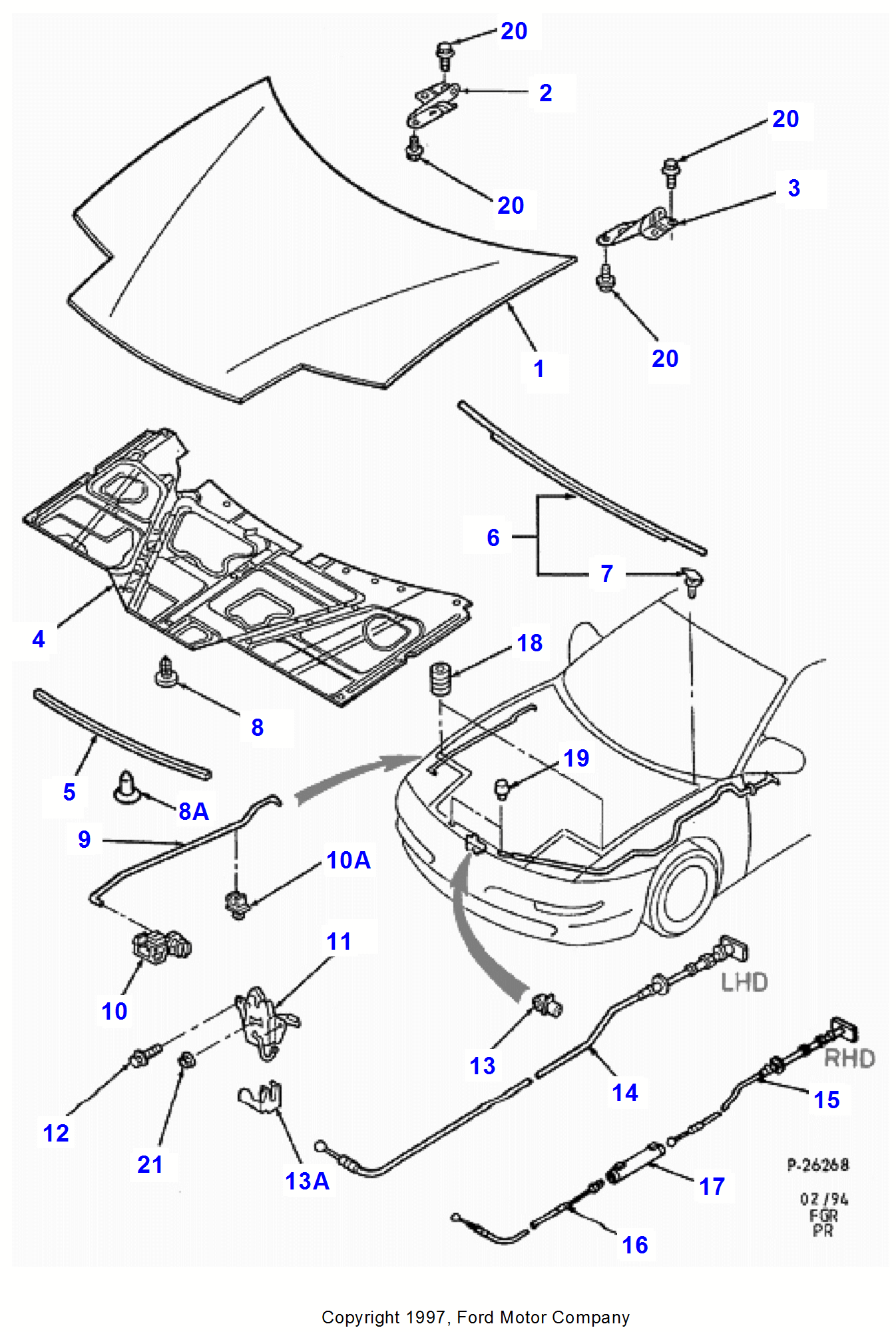 Ford Probe 2nd Generation Hood parts 1992 - 1997 | EPC Europe