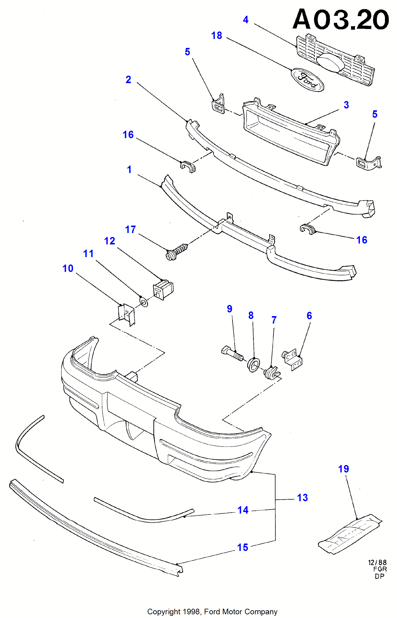 Ford P100 Radiator grille and front bumper parts 1987 - 1993 | EPC Africa