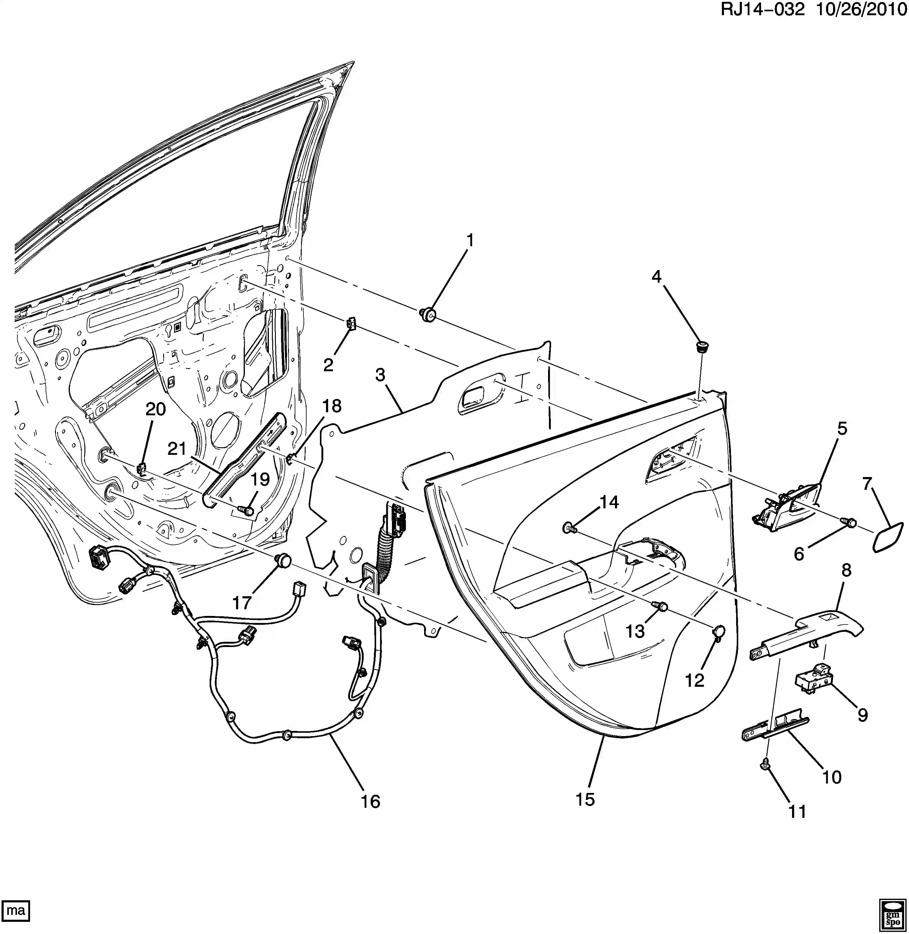 Chevrolet Sonic T300 Trim/rear door (power window a33) 部品 2012 - 2020 ...