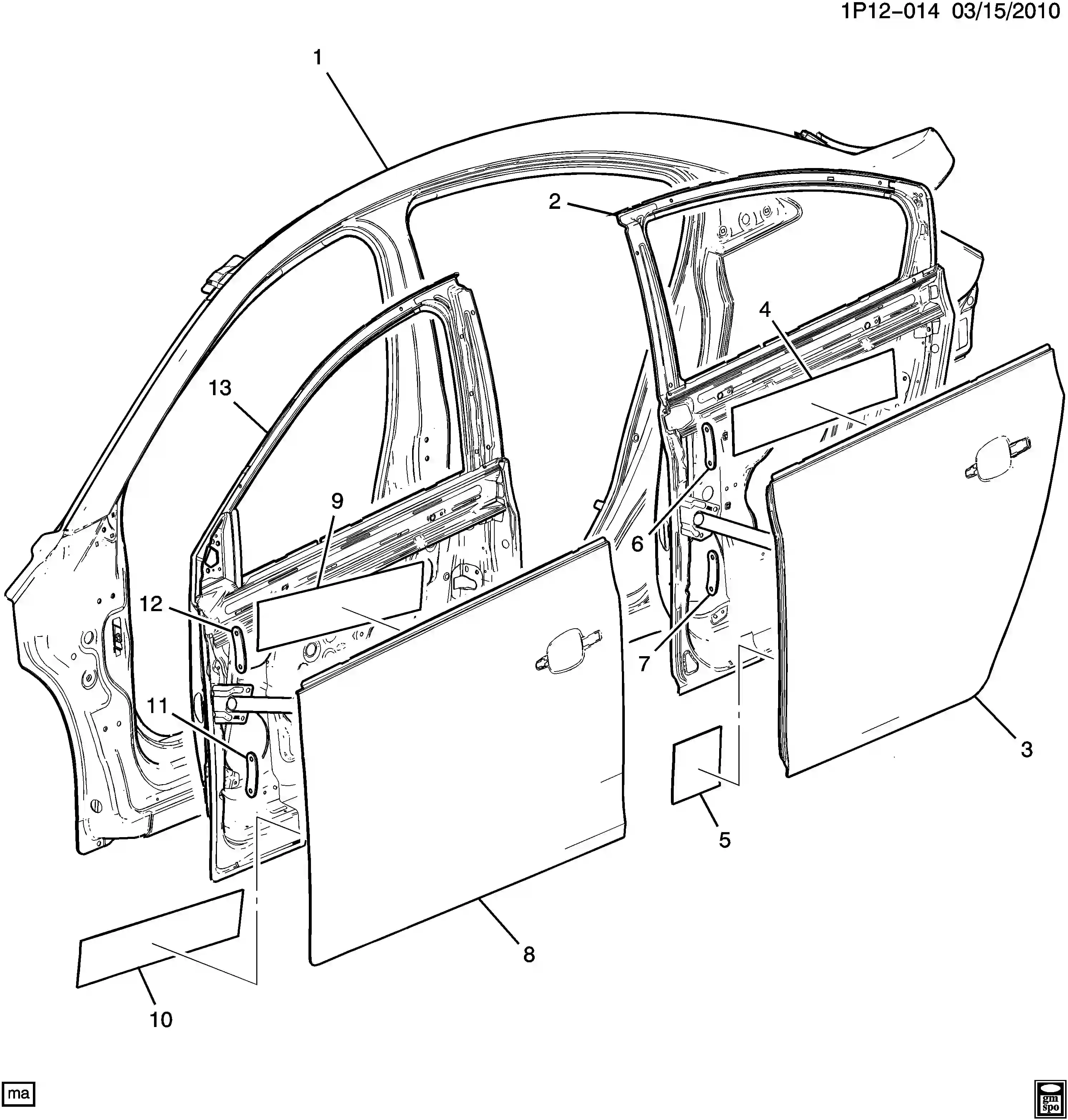 Chevrolet Cruze J400 Sheet metal/body part 6 side frame & doors parts ...