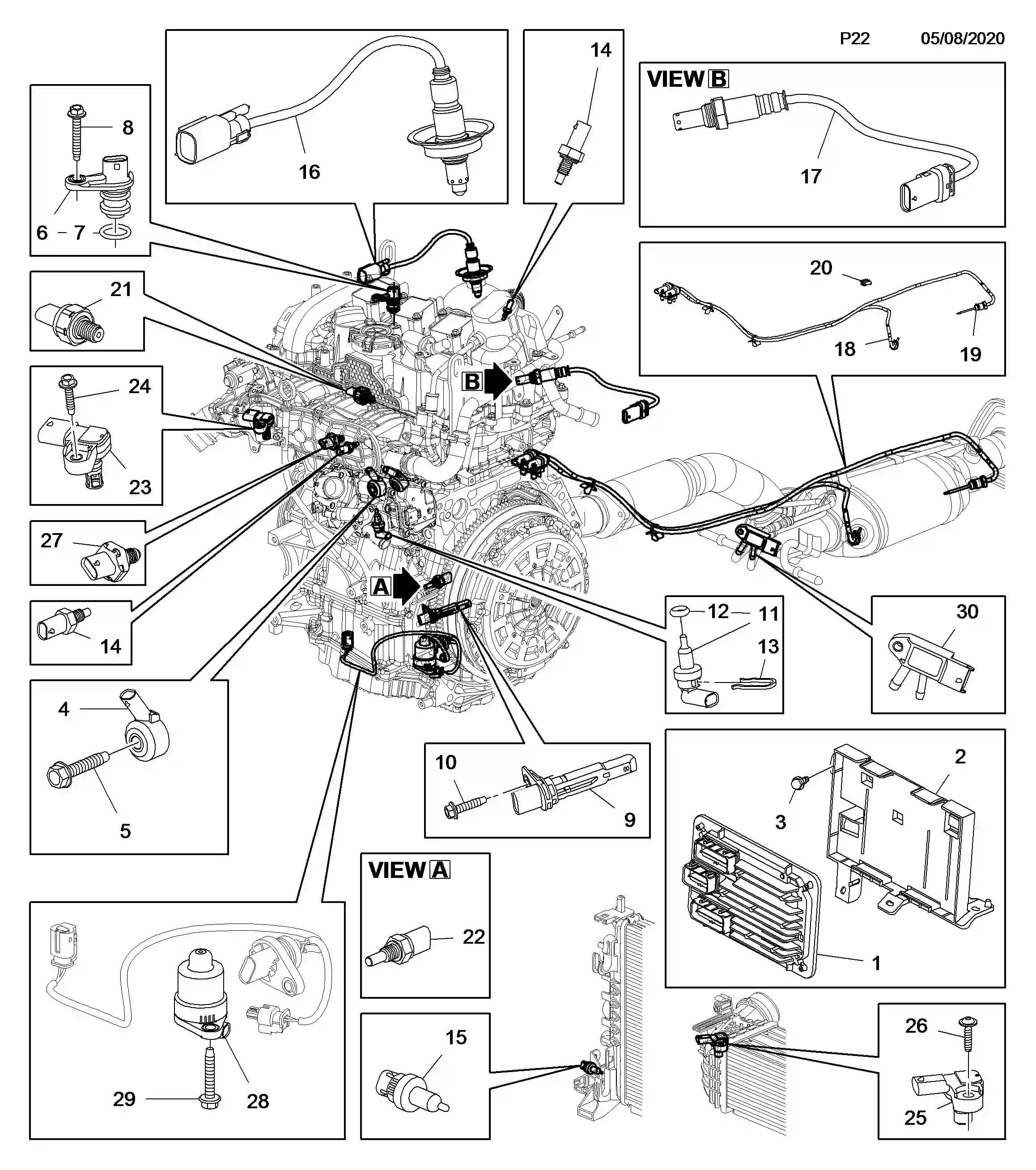 Opel Astra K Powertrain sensors and engine control module / f14shl[l3t ...