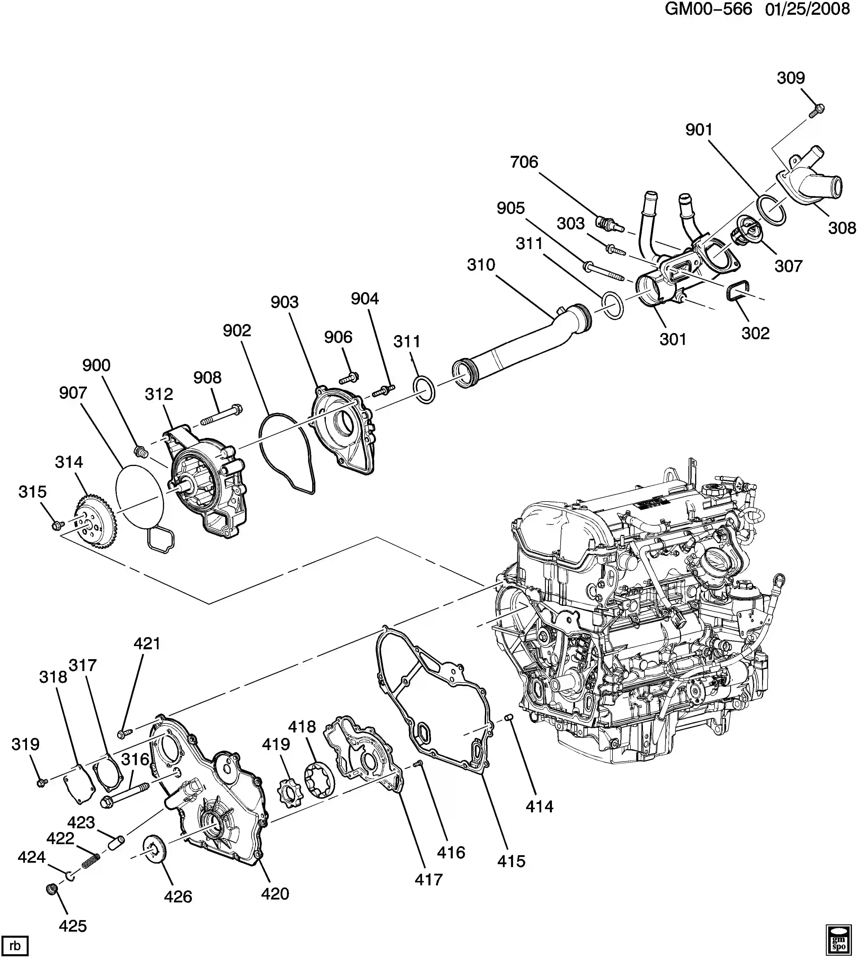 Chevrolet Captiva C100 Engine asm-2.4l l4 part 3 front cover & cooling ...