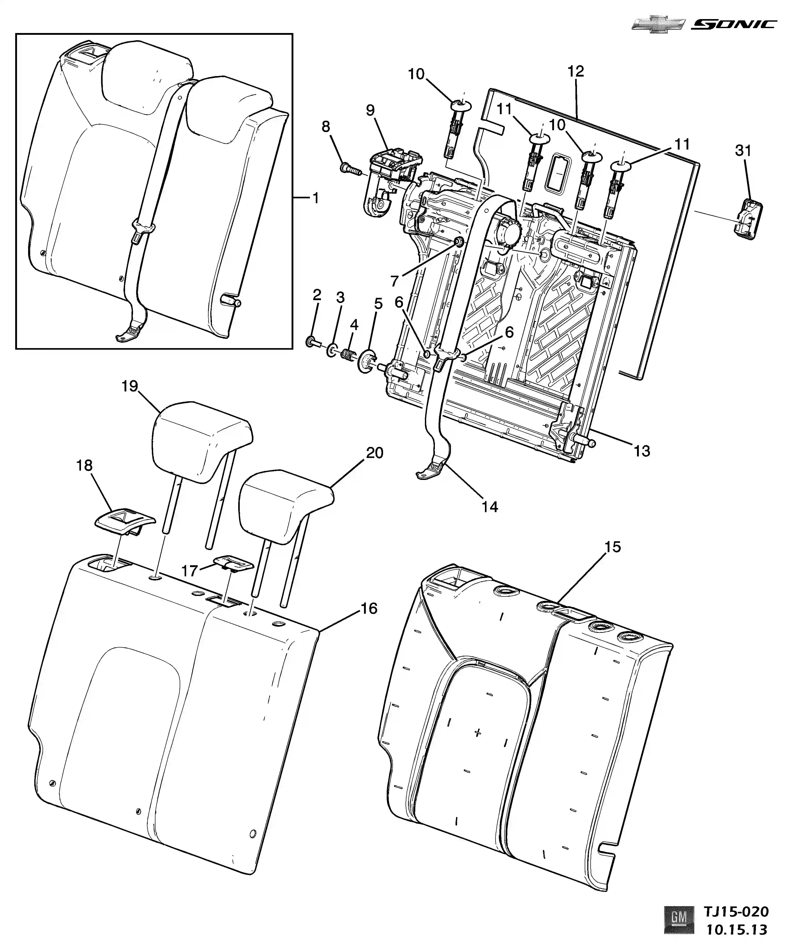 Chevrolet Sonic T300 Seat asm/rear-60% back detail (split back)(ama ...