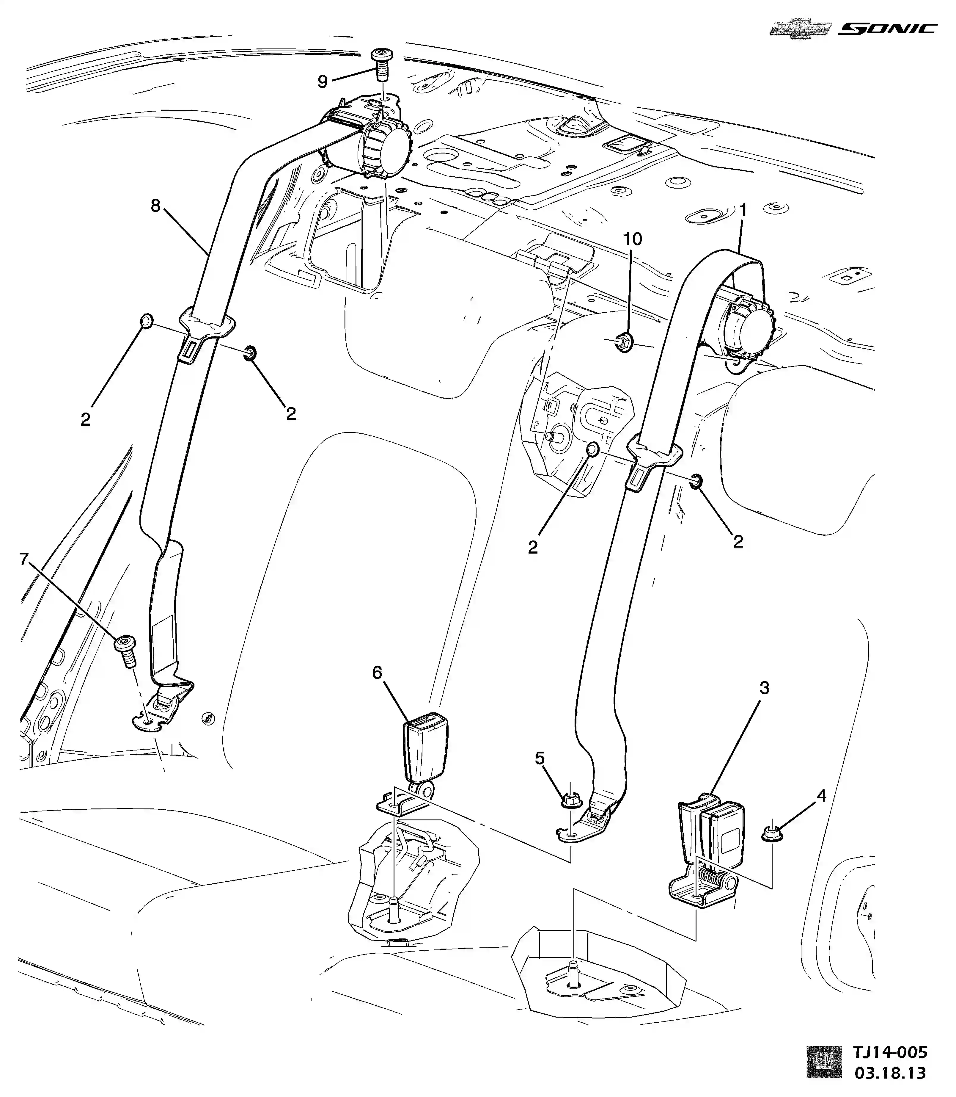 Chevrolet Sonic T300 Seat belts/rear (3-point restraint (at7))(for 4 ...