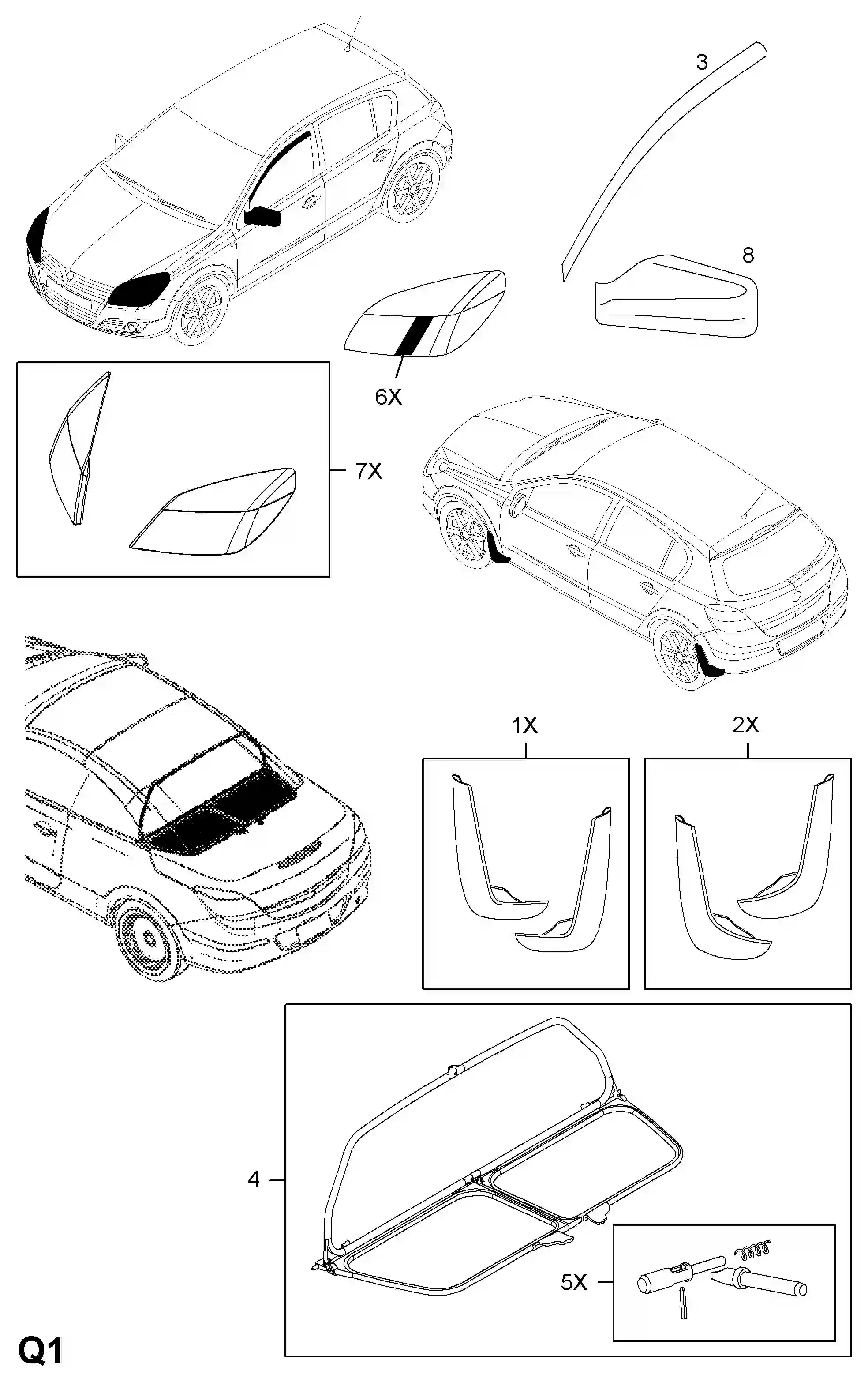 Opel Astra H Wind- und regenabweiser Diagram & OEM Parts (2004 - 2014 ...