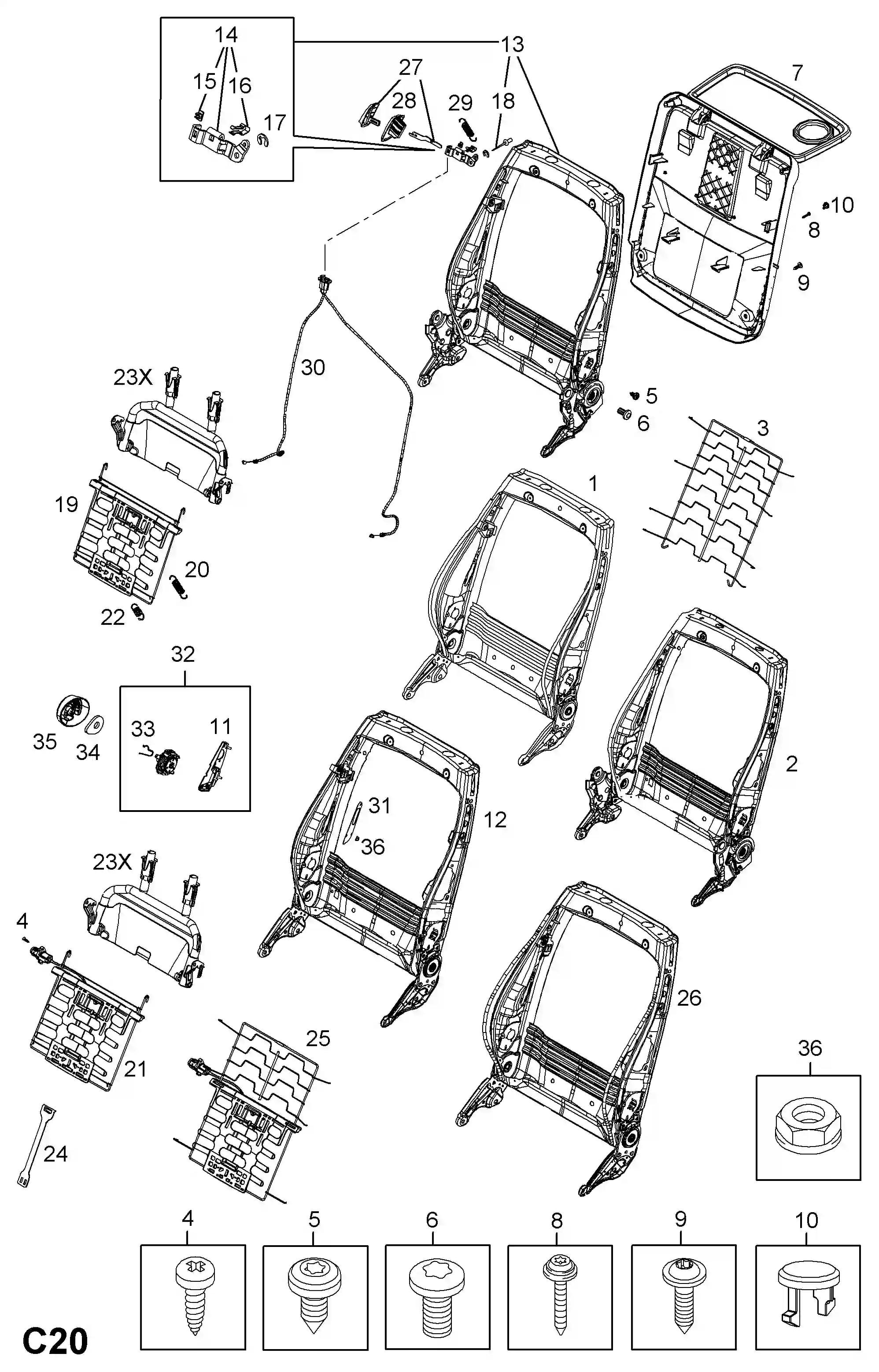 Opel Zafira B Front seat back/squab frame / for sport seats (except ...