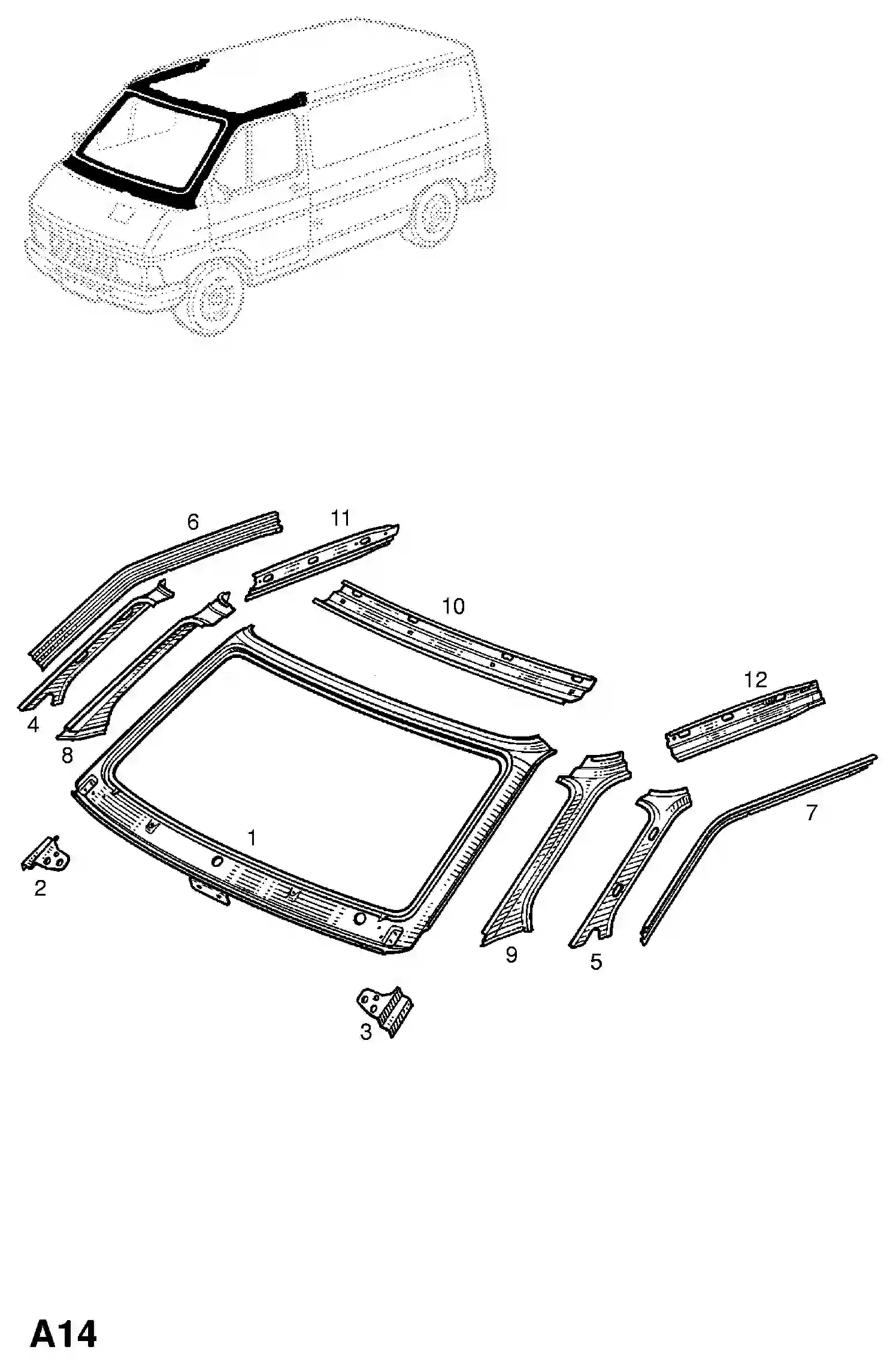 Opel Arena Windscreen frame parts 1997 - 2001 | EPC Global