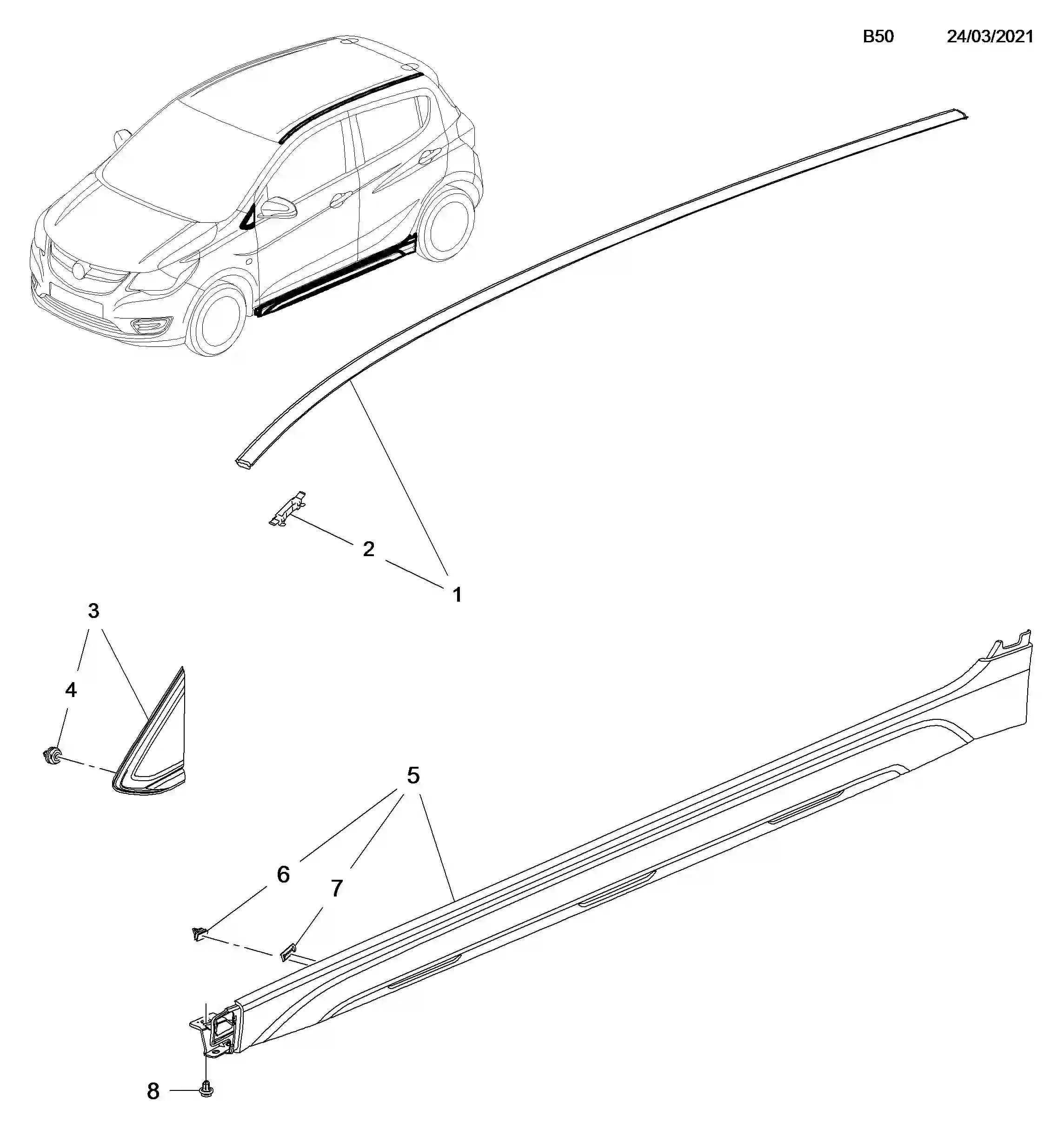 Opel Karl Roof gully cover parts 2016 - 2021 | EPC Global