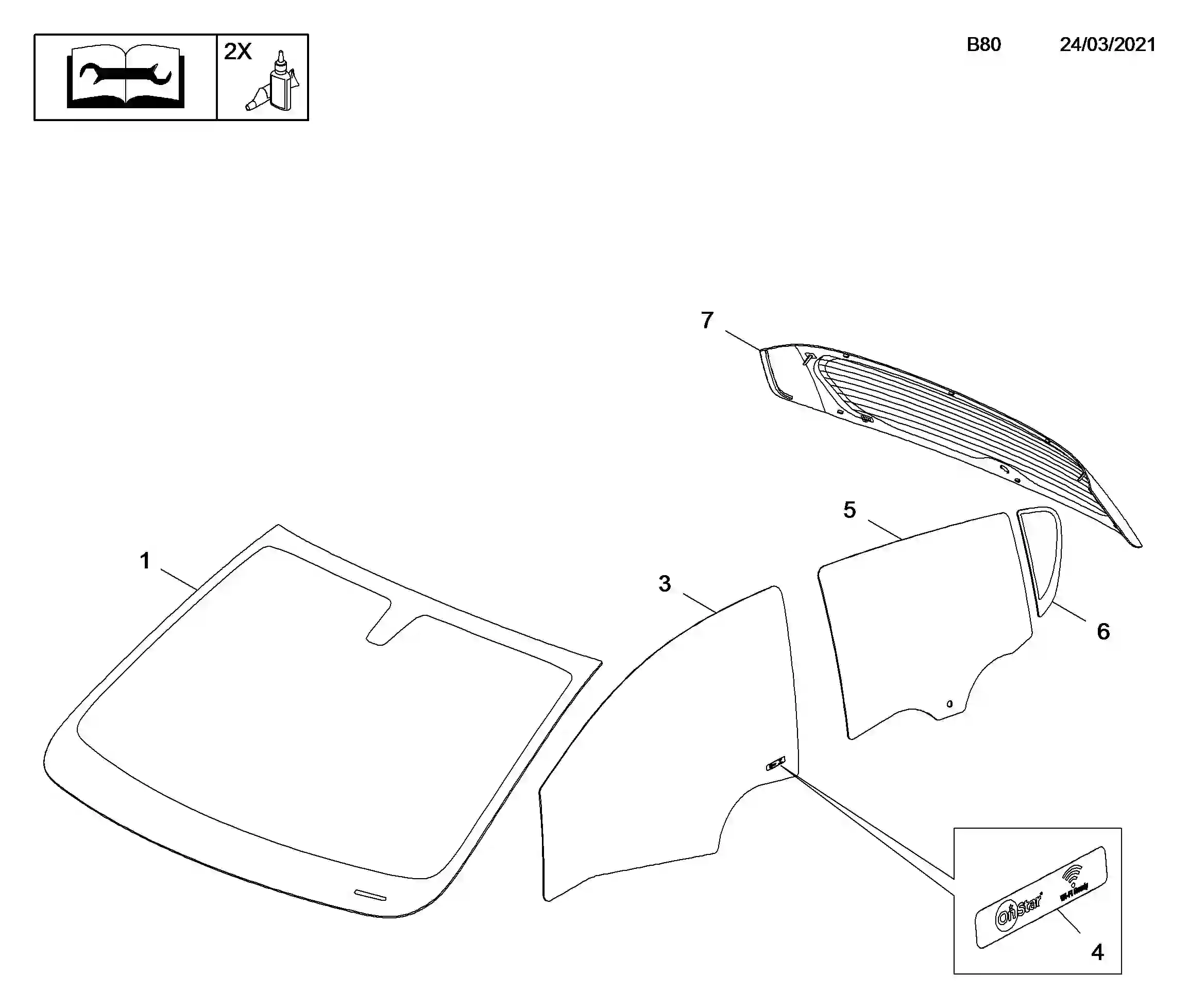 Opel Karl Windscreen Diagram & OEM Parts (2016 - 2021 Global) | 7zap