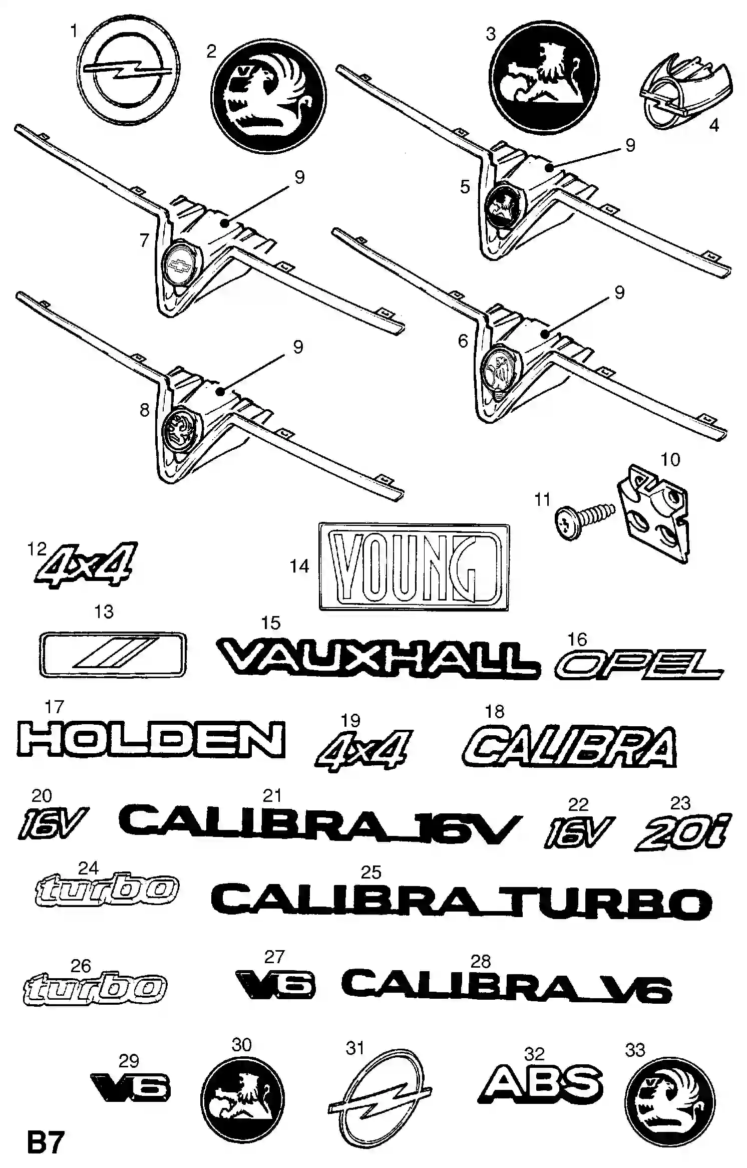 Buy Opel Calibra A Radiator grille nameplate parts online 1989 - 1997 ...