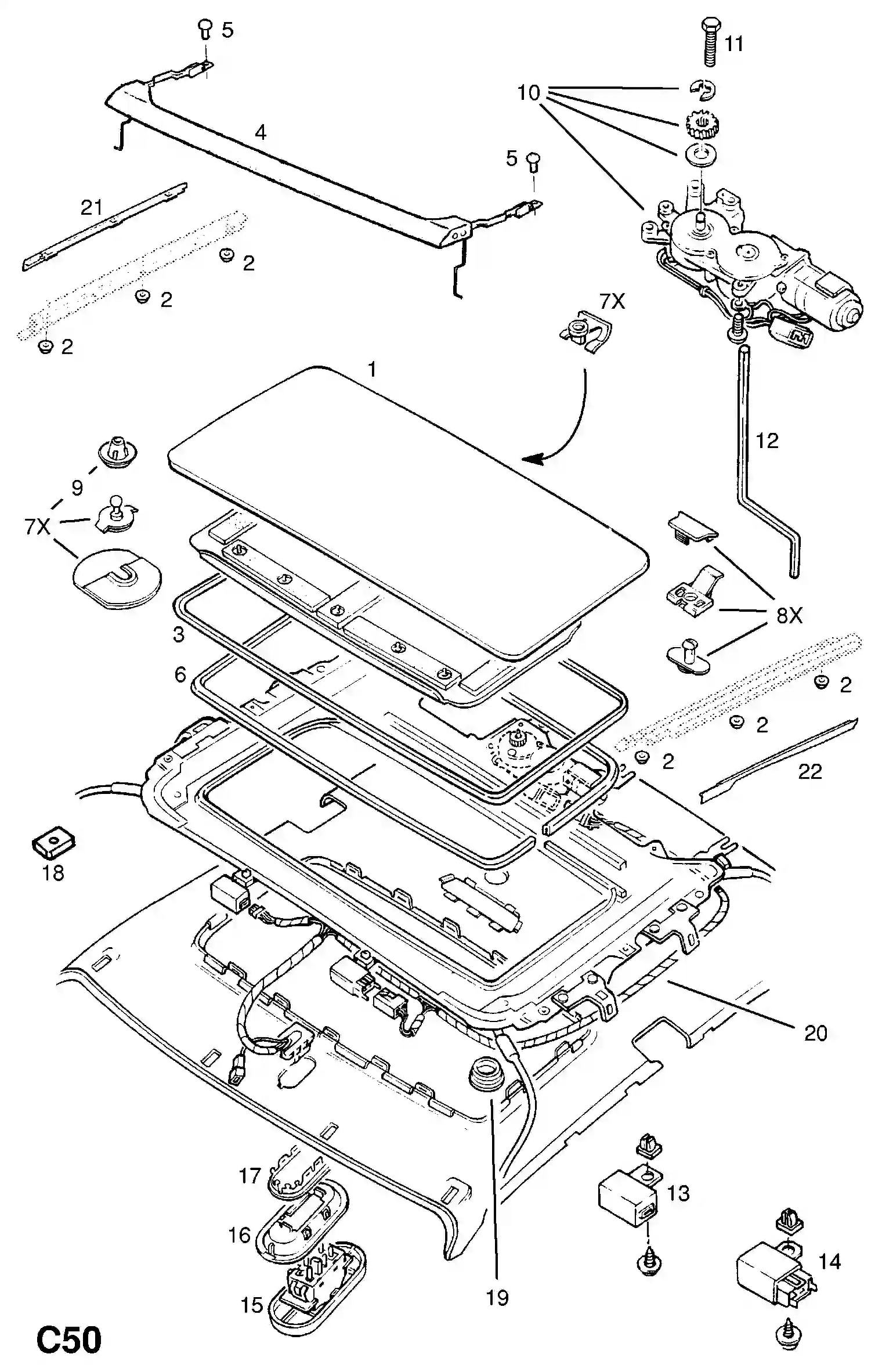 Opel Calibra A Sun roof panel parts 1989 - 1997 | EPC5 Global