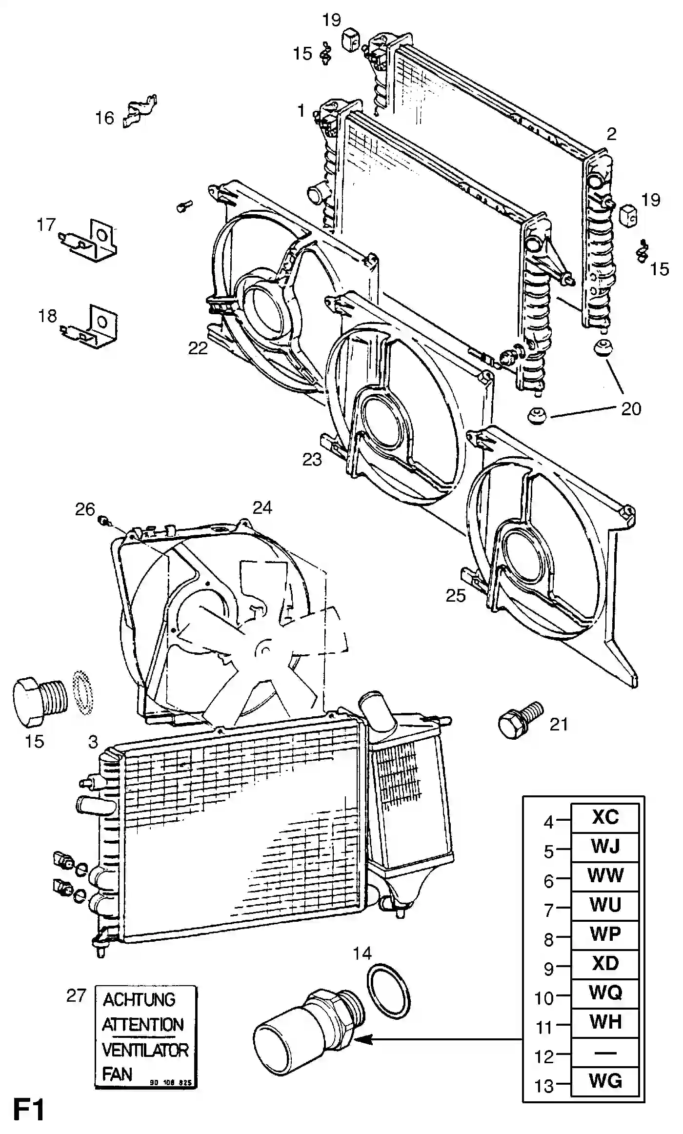 Opel Calibra A Radiator mounting parts parts 1989 - 1997 | EPC Global