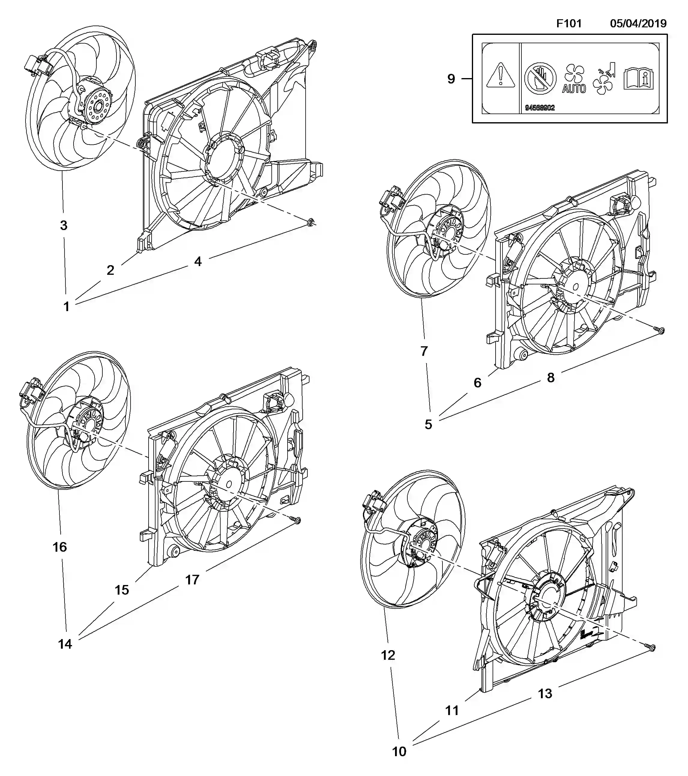 Opel Mokka A Radiator fan and cowl / petrol engines (manual ...
