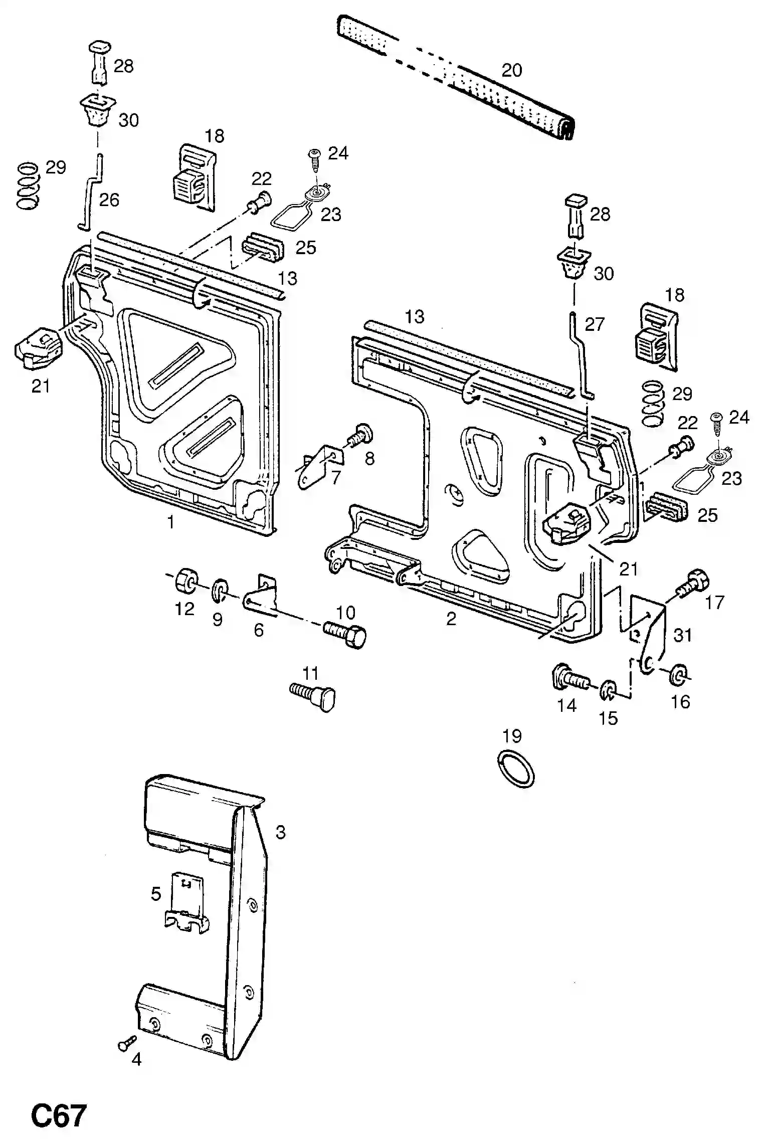Opel Vectra A Back panel lock fittings parts 1989 - 1995 | EPC Global