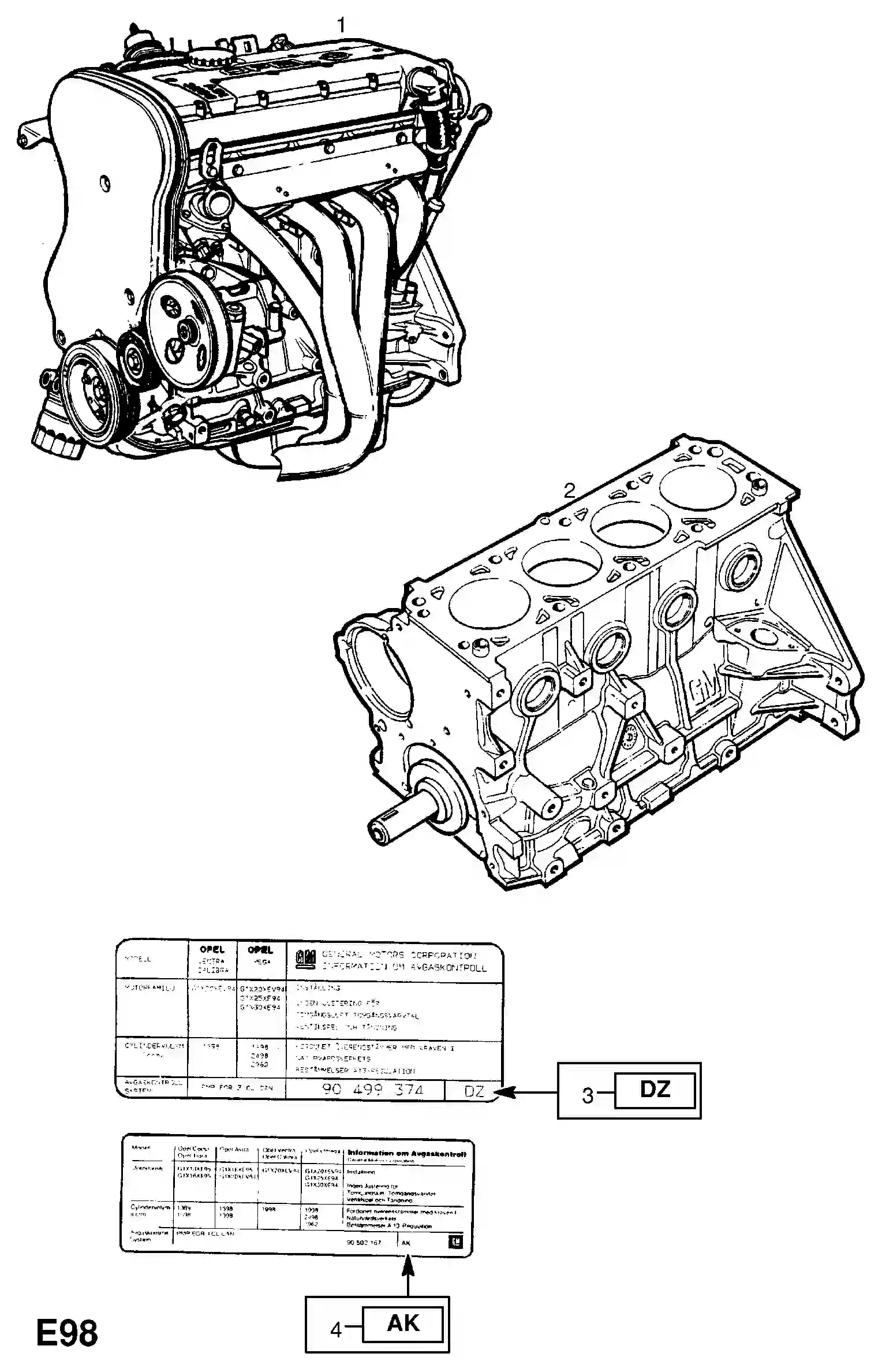 Opel Vectra A Short motor Diagram & OEM Parts (1989 - 1995 Global) | 7zap