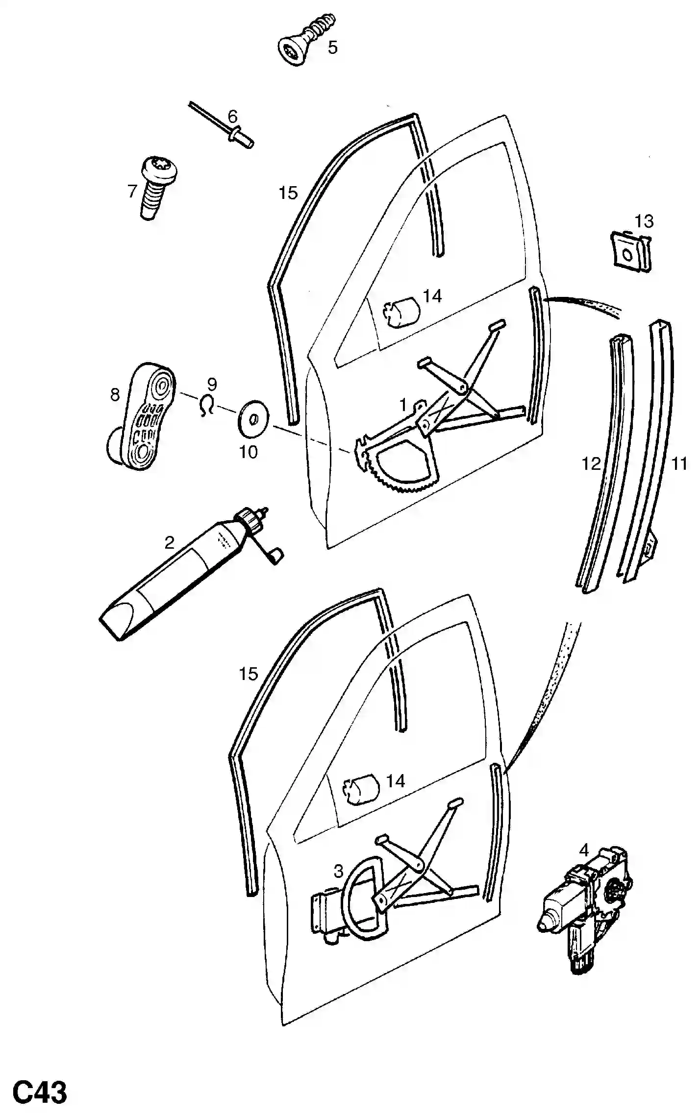 Opel Vectra B Window guide rail parts 1996 - 2002 | EPC Global
