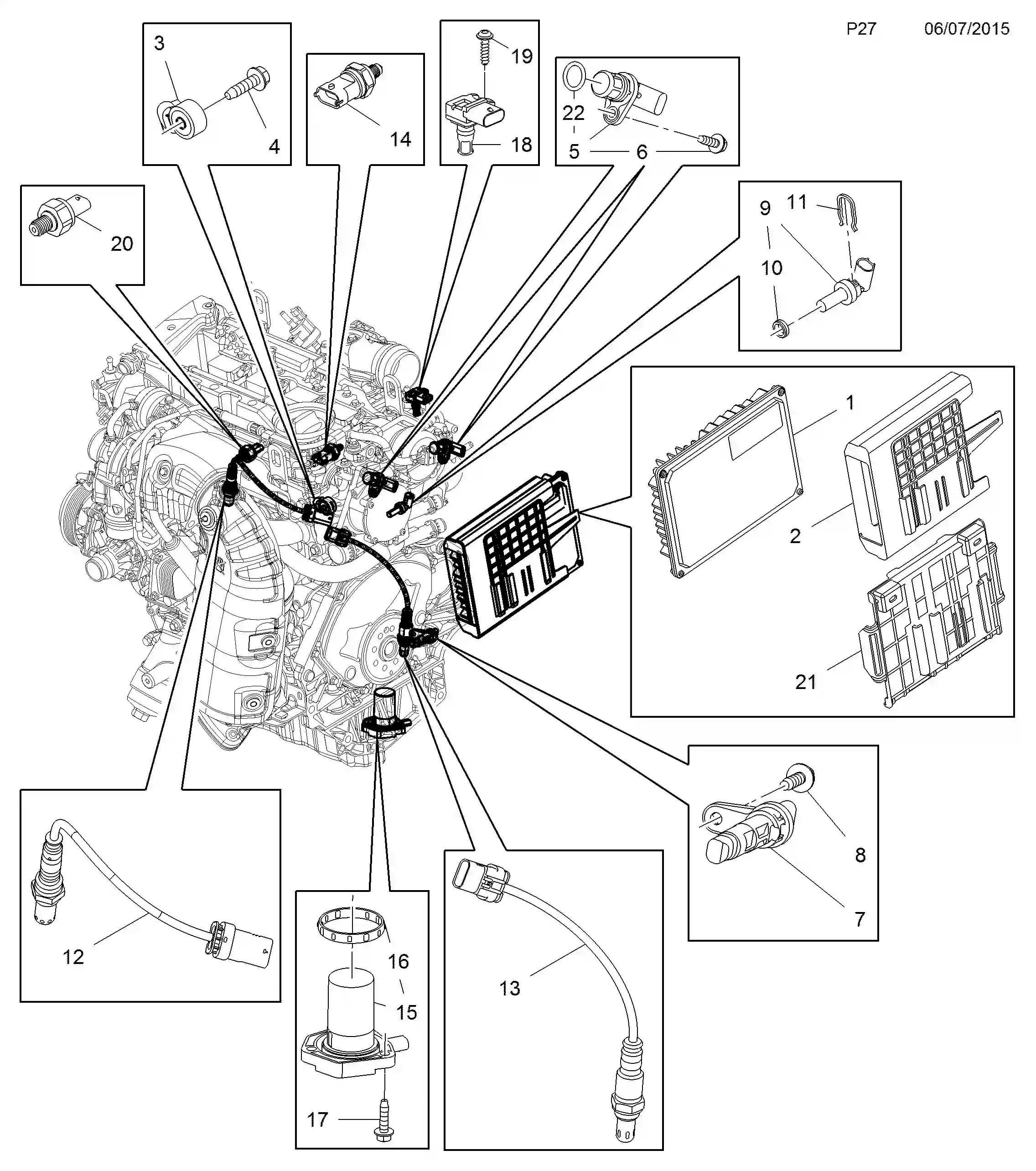 Opel Astra J Powertrain sensors and engine control module / a16xht[lvp ...