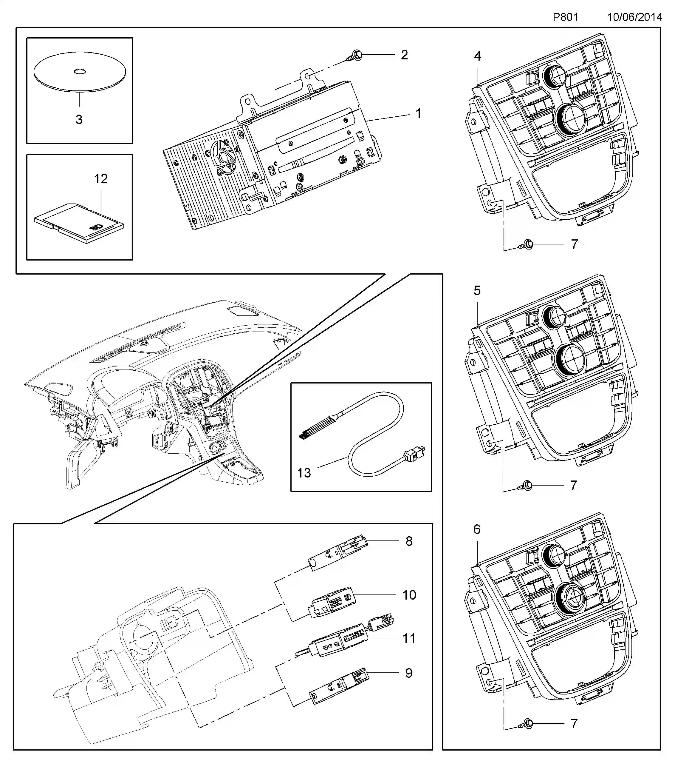 Opel Astra J Radio controls / instrument panel parts 2010 - 2021 | EPC ...