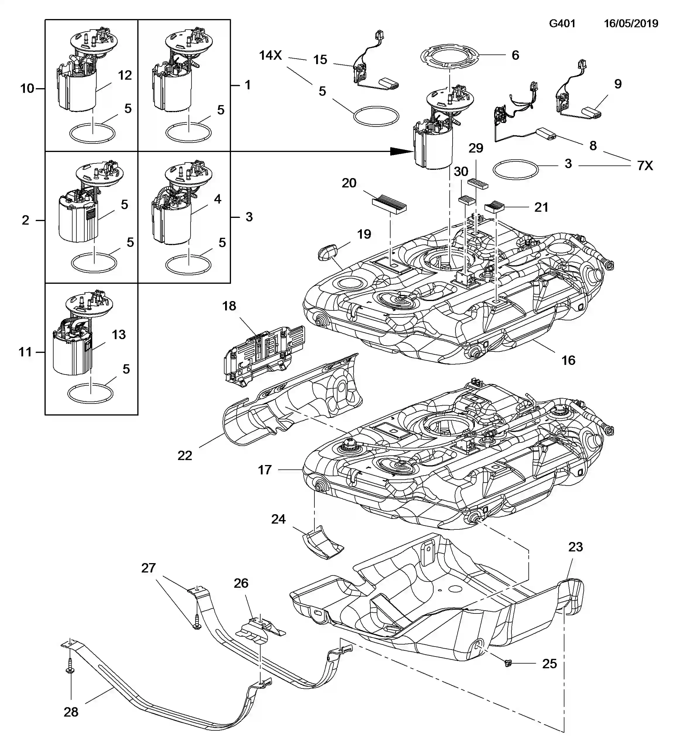 Vauxhall Zafira C Fuel pump and tank gauge unit / petrol engines parts ...