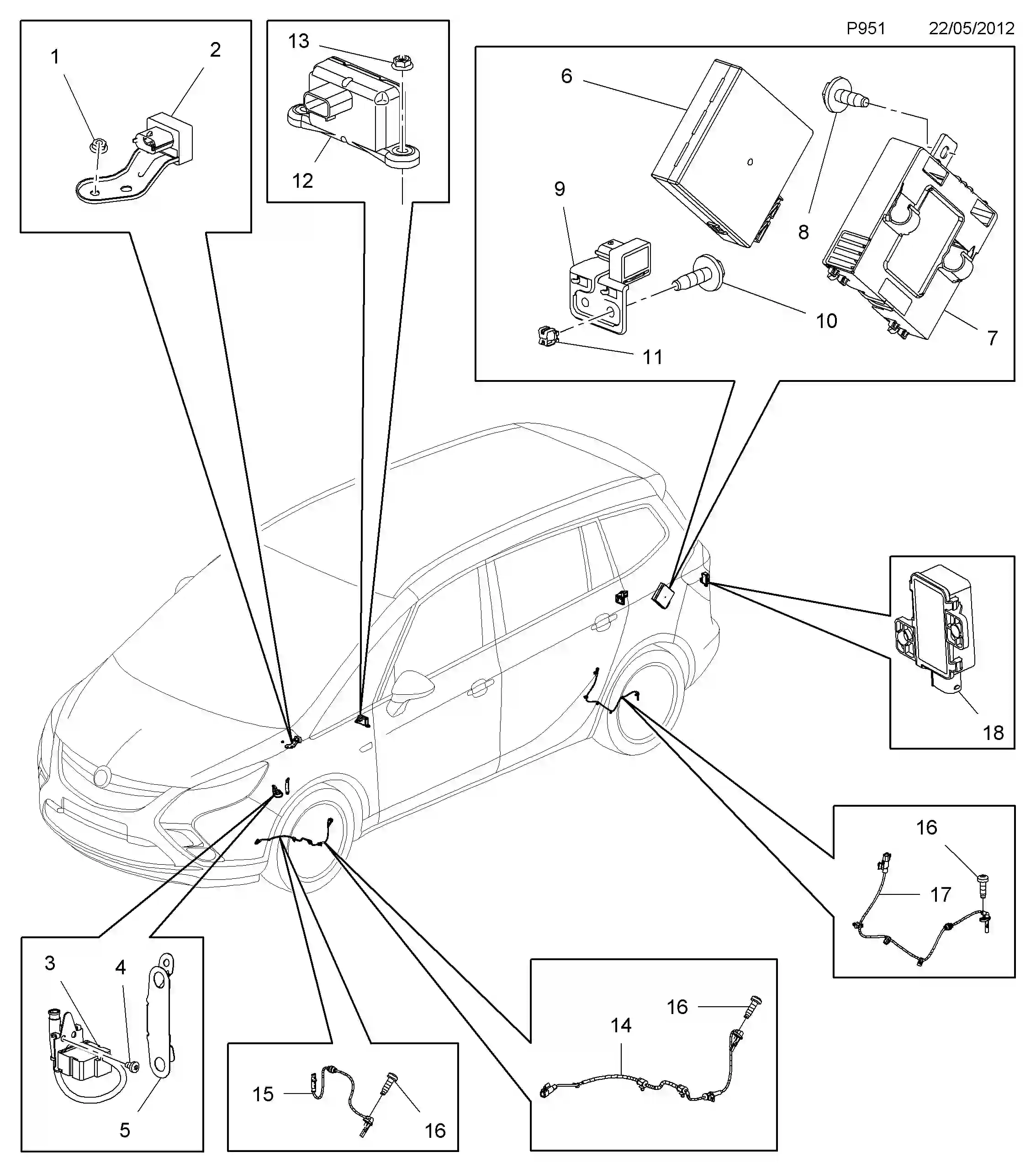Opel Zafira C Chassis control / axle speed sensor (rear axle) parts ...