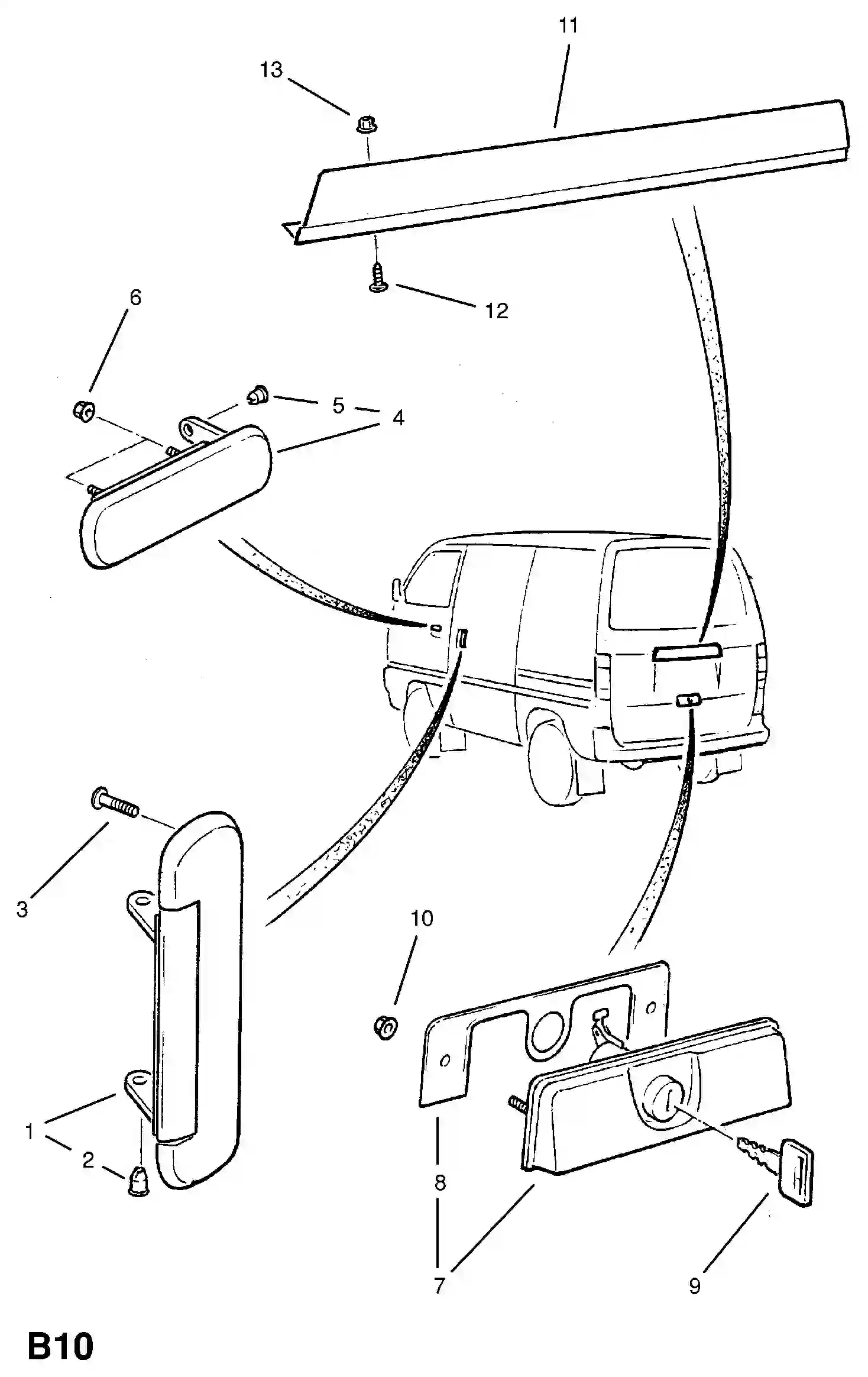 Opel Rascal Rear door outer handle / model 70 parts 1986 - 1993 | EPC5 ...