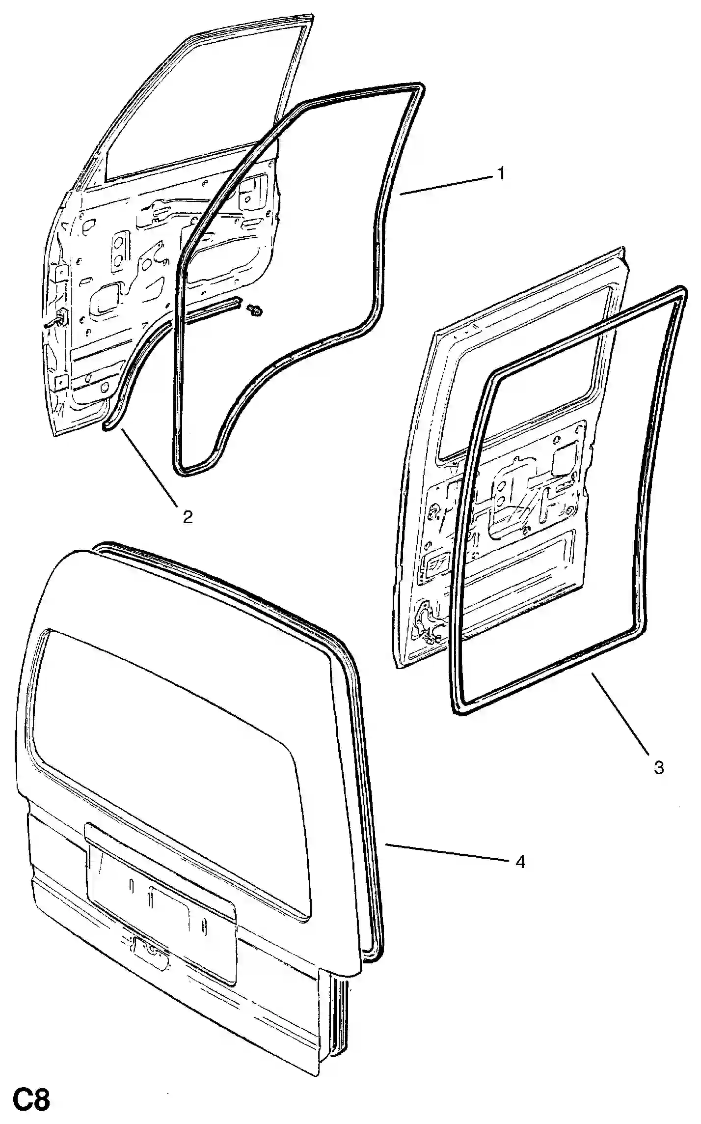 Opel Rascal Front door weatherstrip parts 1986 - 1993 | EPC5 Global