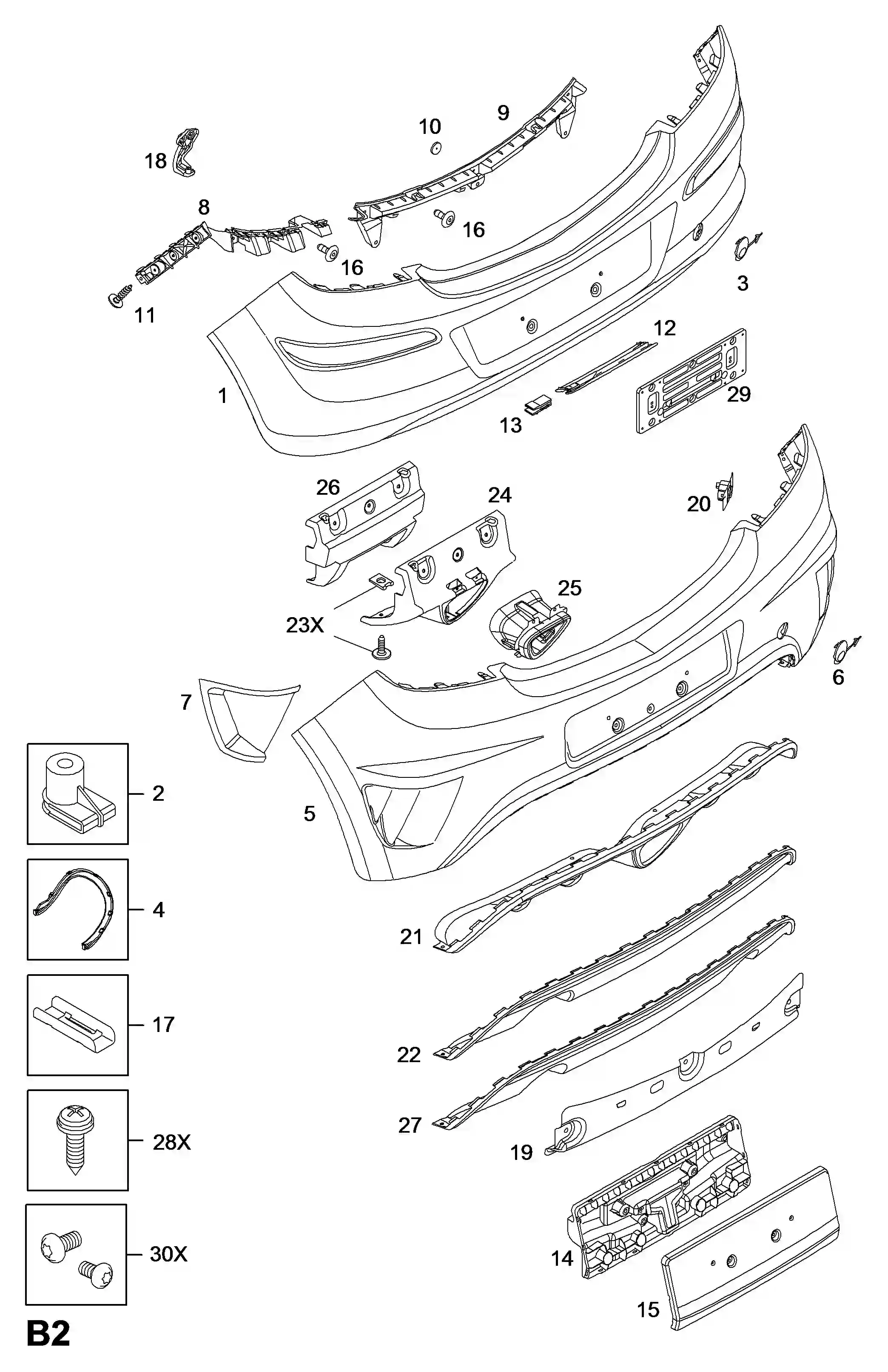Opel Corsa D Rear bumper panel moulding parts 2007 - 2014 | EPC5 Global