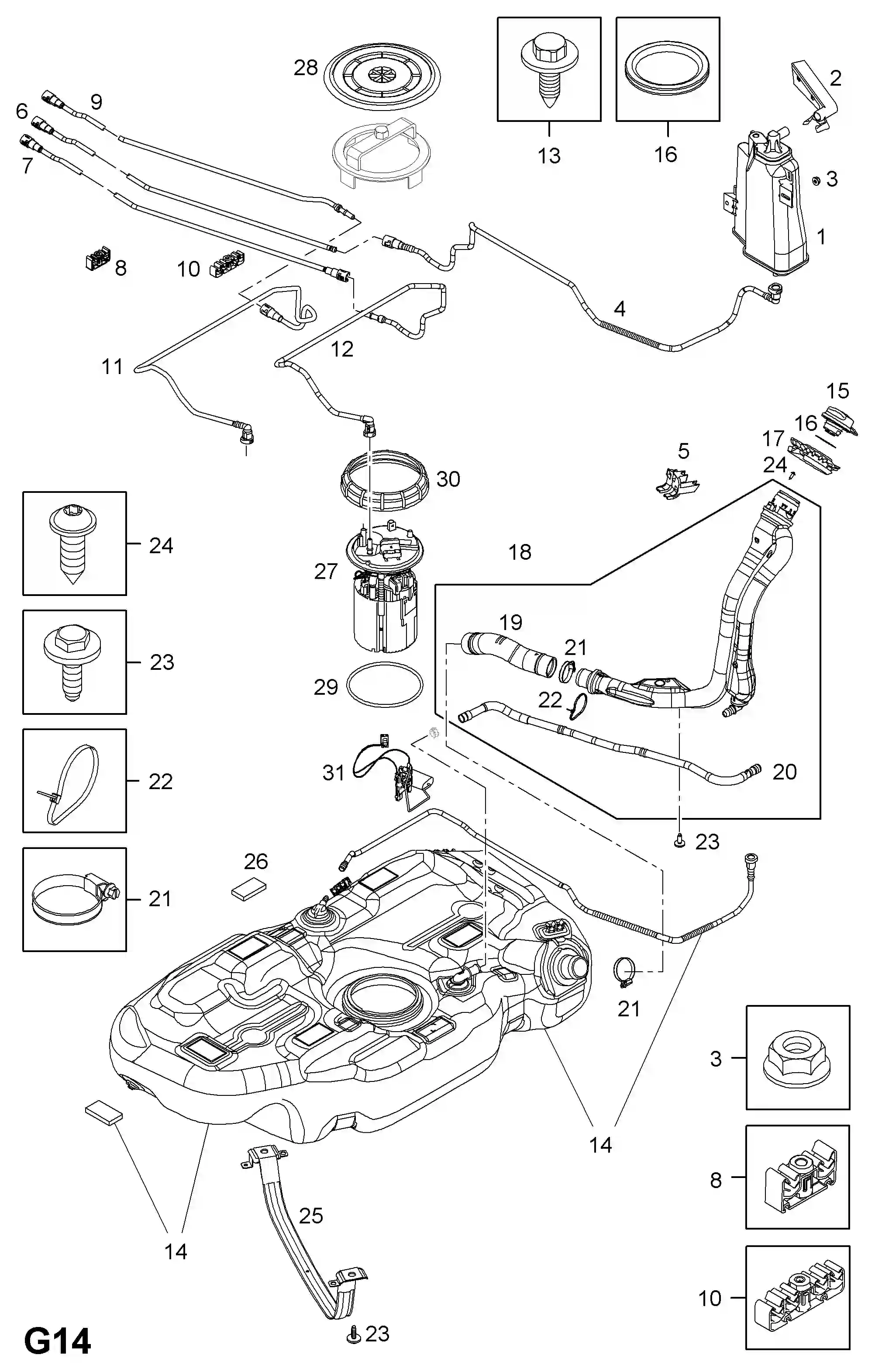 Vauxhall Corsa D Fuel evaporation pipes and fittings / front (petrol ...
