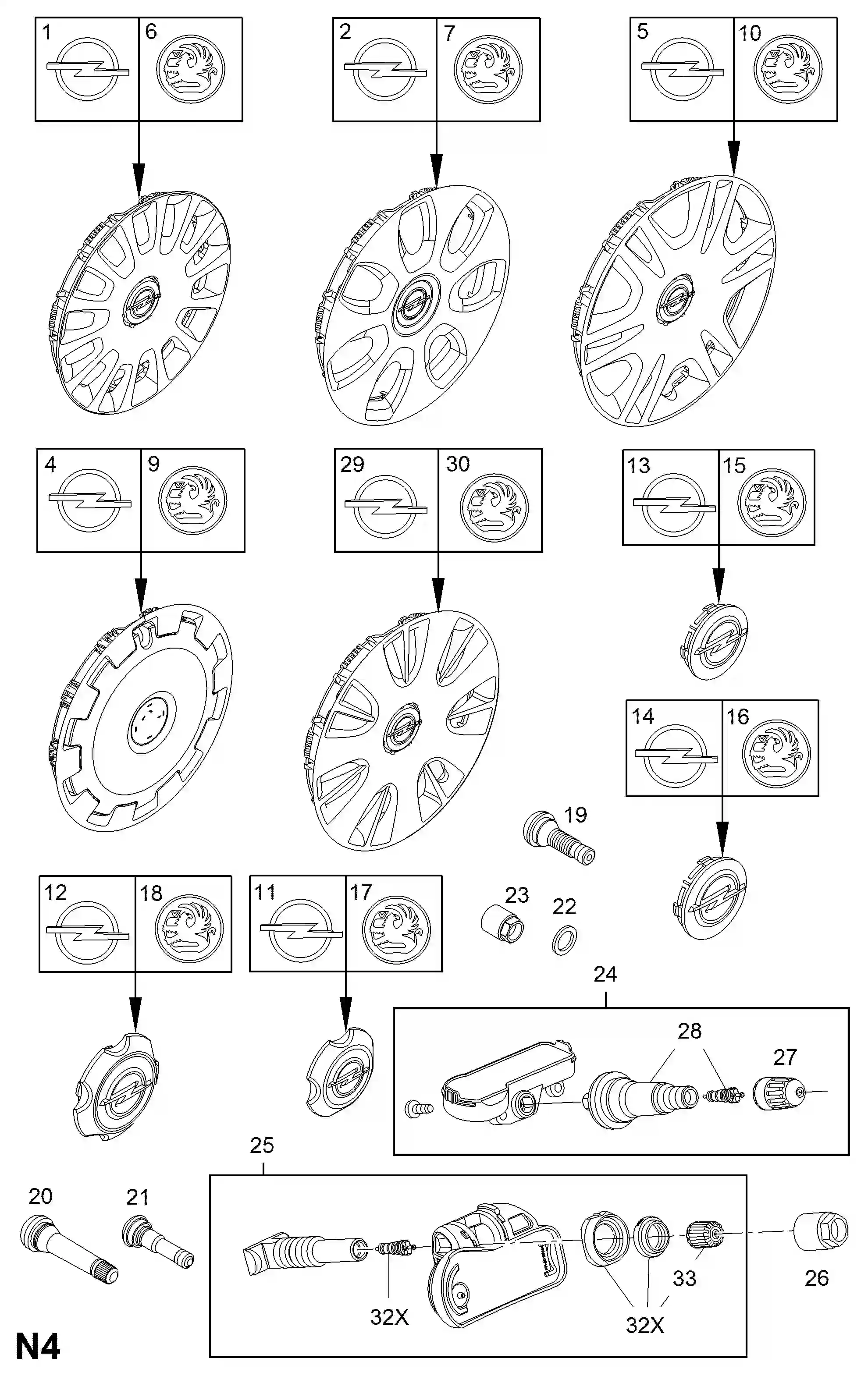 Opel Corsa D Tapas de rueda / ruedas de aleacion (vauxhall) piezas 2007 ...