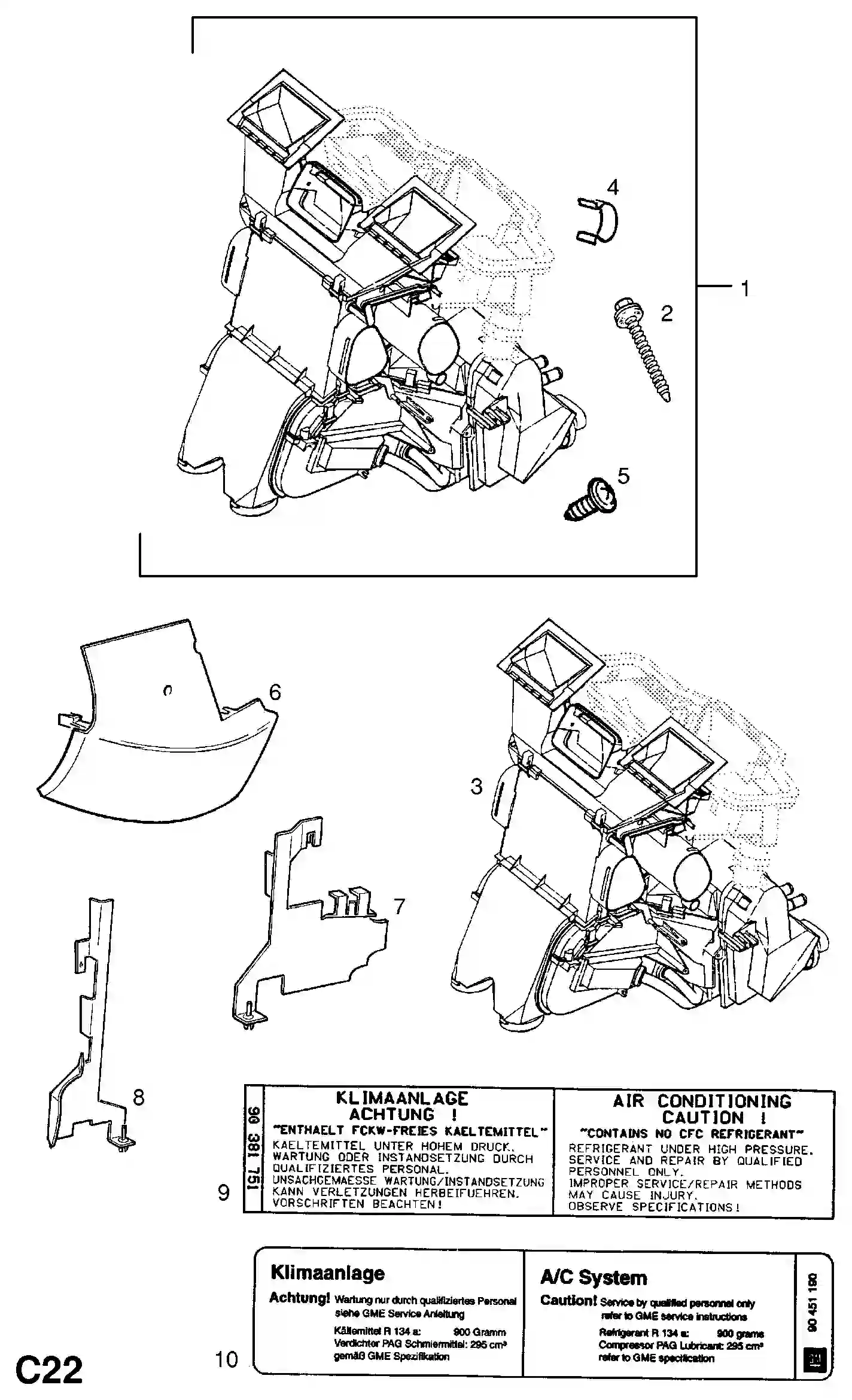 Opel Astra F Air conditioning unit and housing Diagram & OEM Parts ...