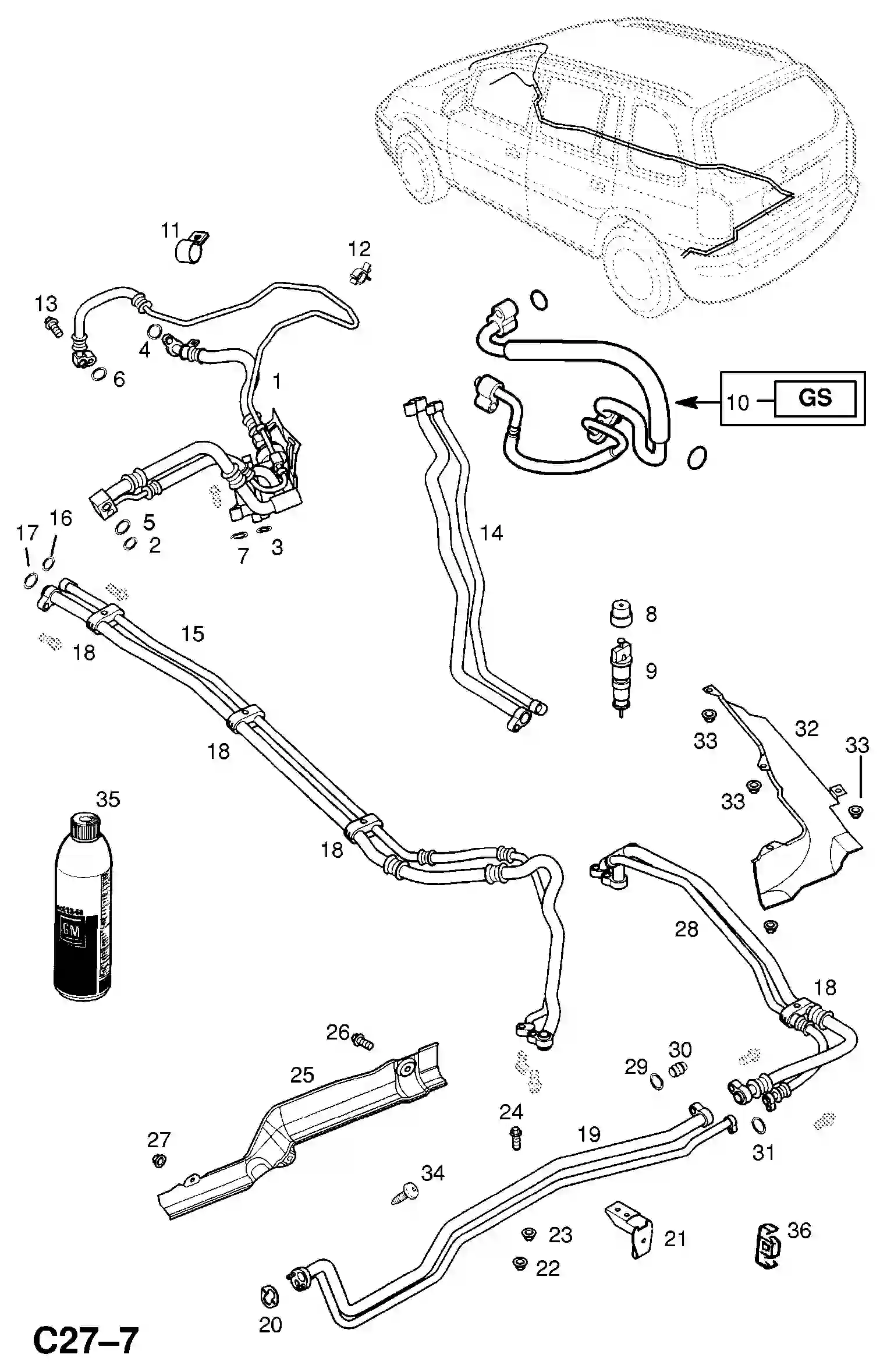 Opel Astra G + Zafira A Liquid refrigerant pipes and fittings (contd ...