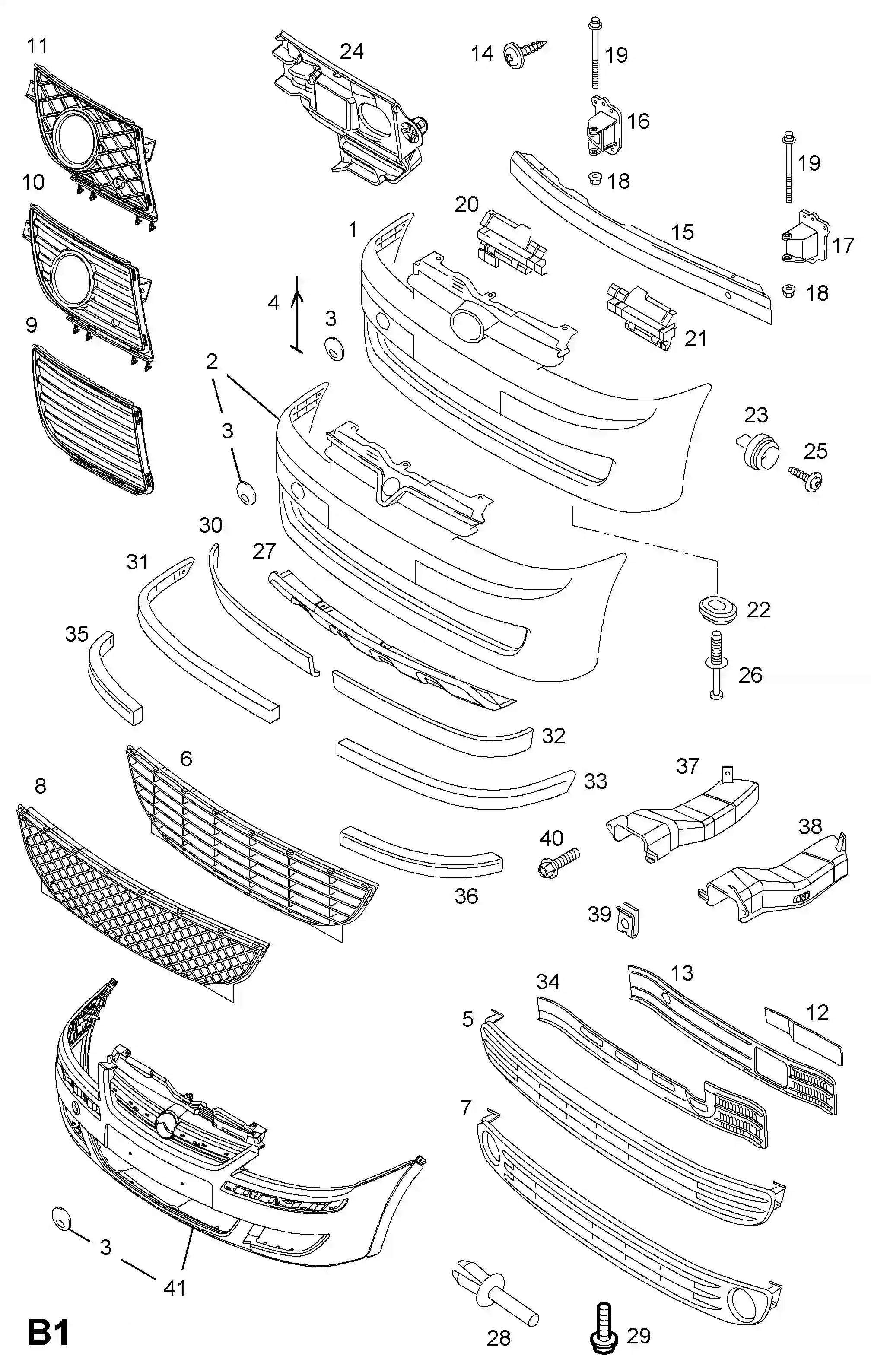 Opel Corsa C Front bumper fittings parts 2001 - 2011 | EPC5 Global