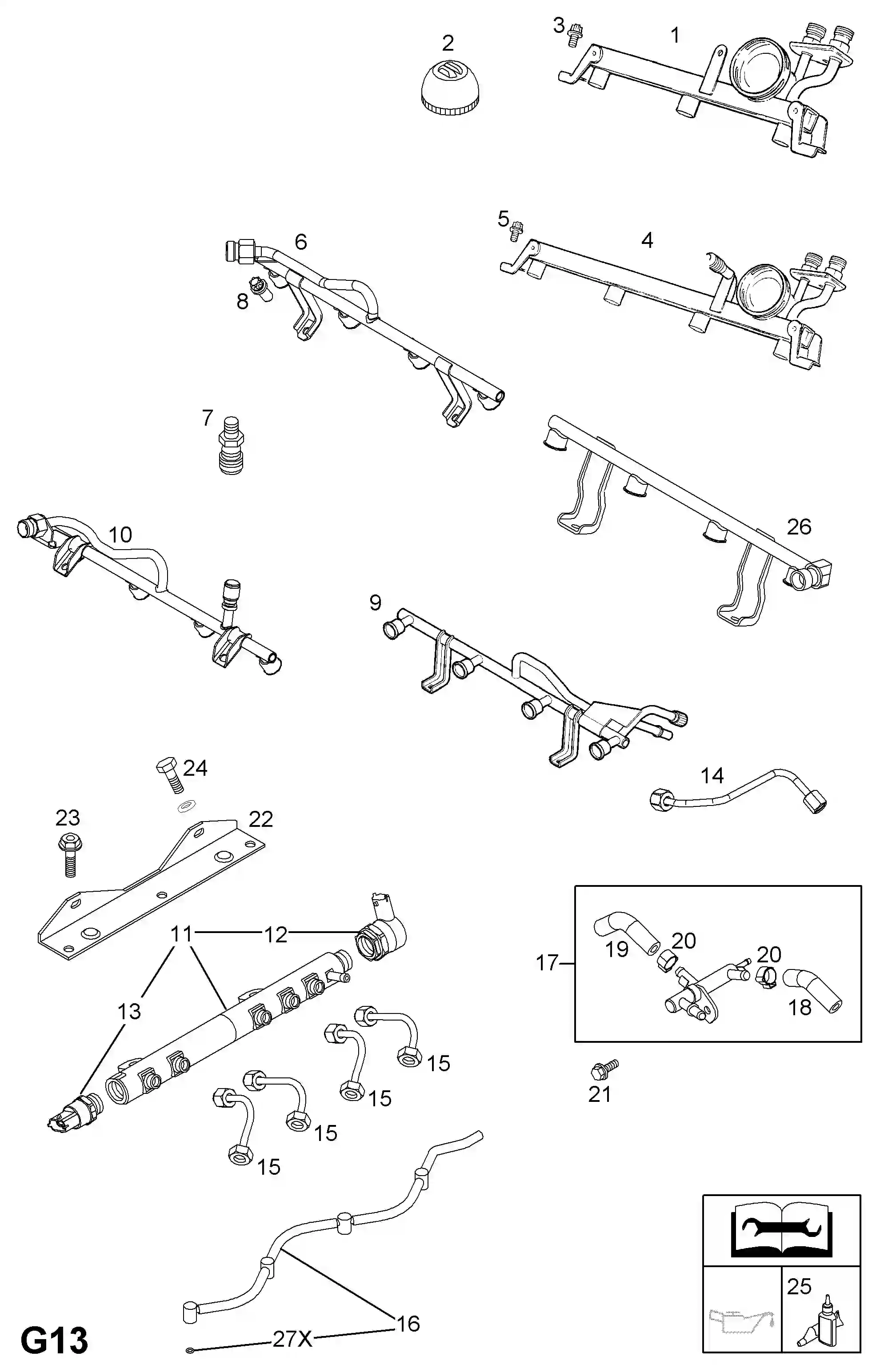 Opel Corsa C Injector pipes / z13dtj[ldp] diesel engine parts 2001 ...